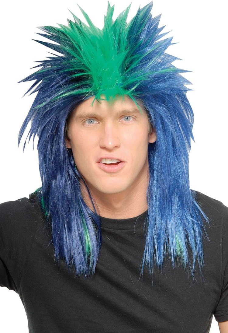 Amazon.com: Rubie's mens Dark Blue Green and Light Blue Sports Fan Wig ...
