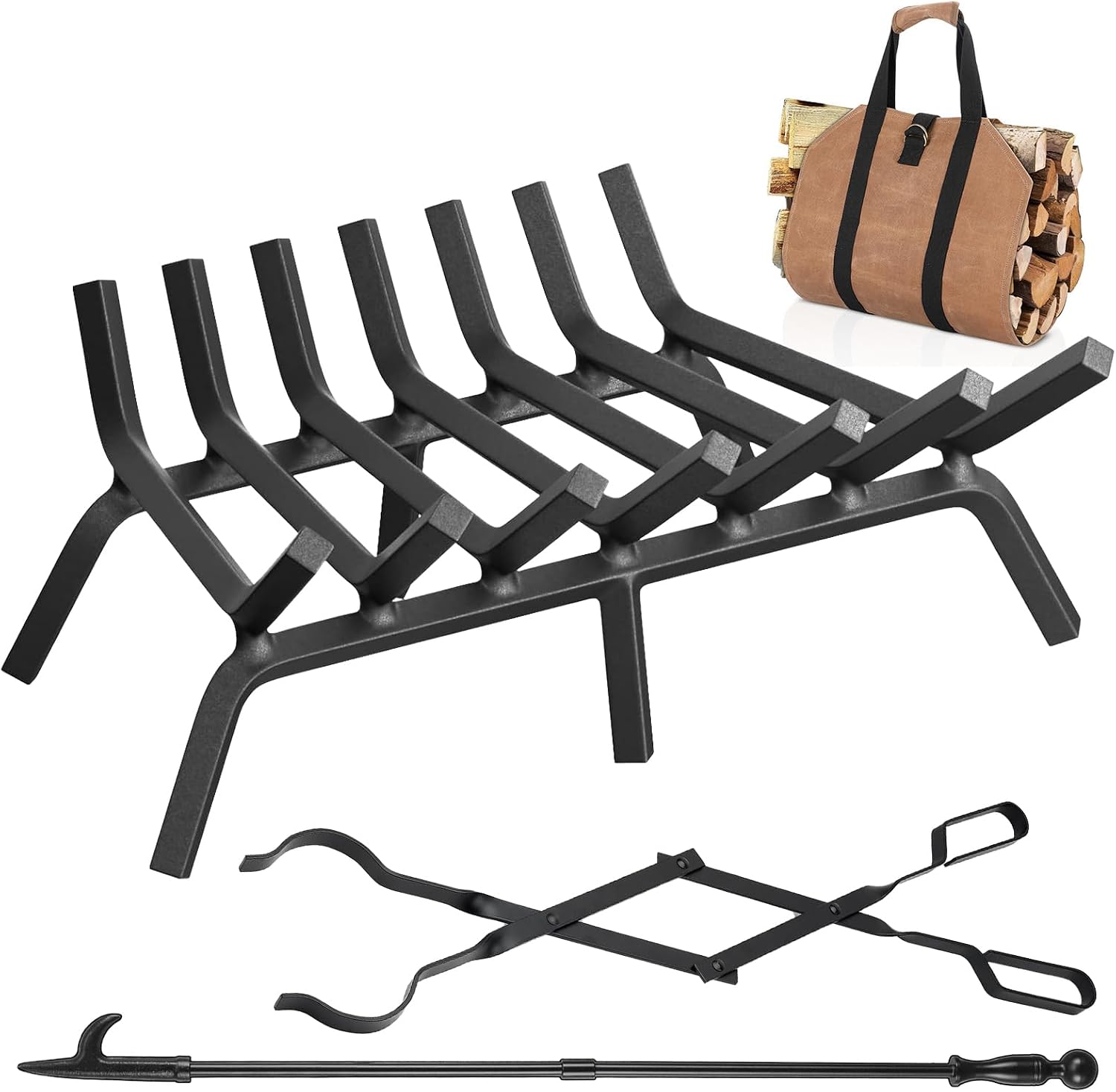 Amazon.com: LunaSync Fireplace Grate 24'' Heavy Duty Fire Grate, 6 ...