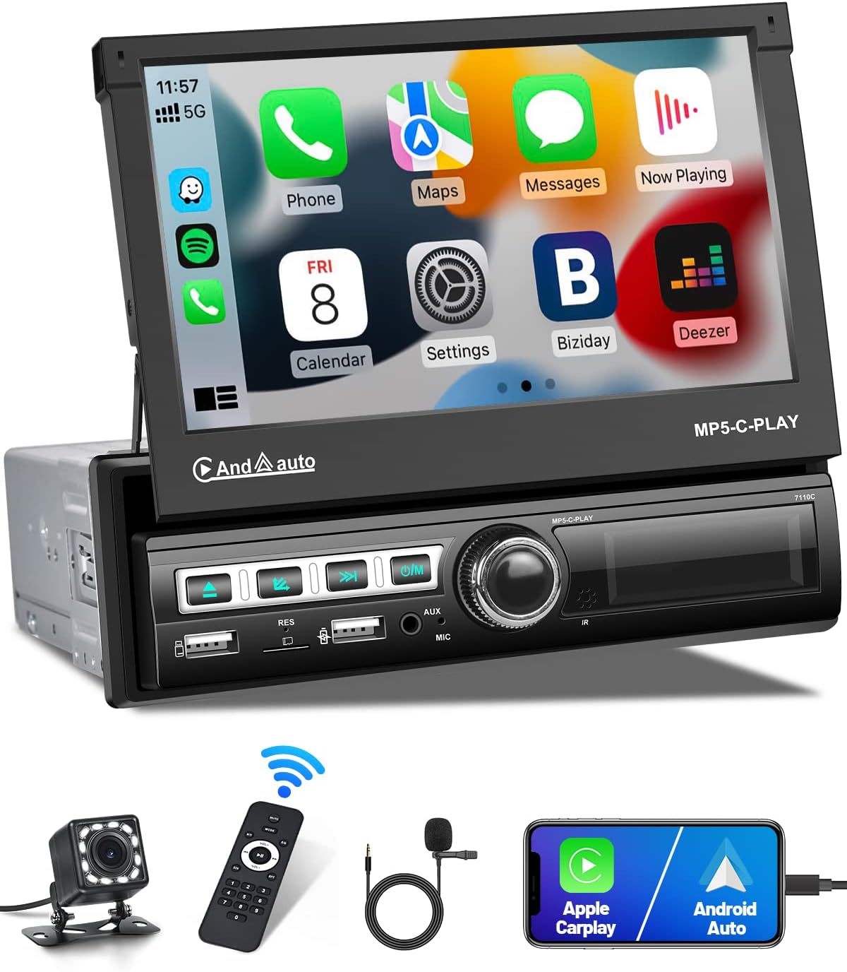Hikity Radio Coche 1 DIN Apple Carplay y Android Auto 7 Pulgadas ...