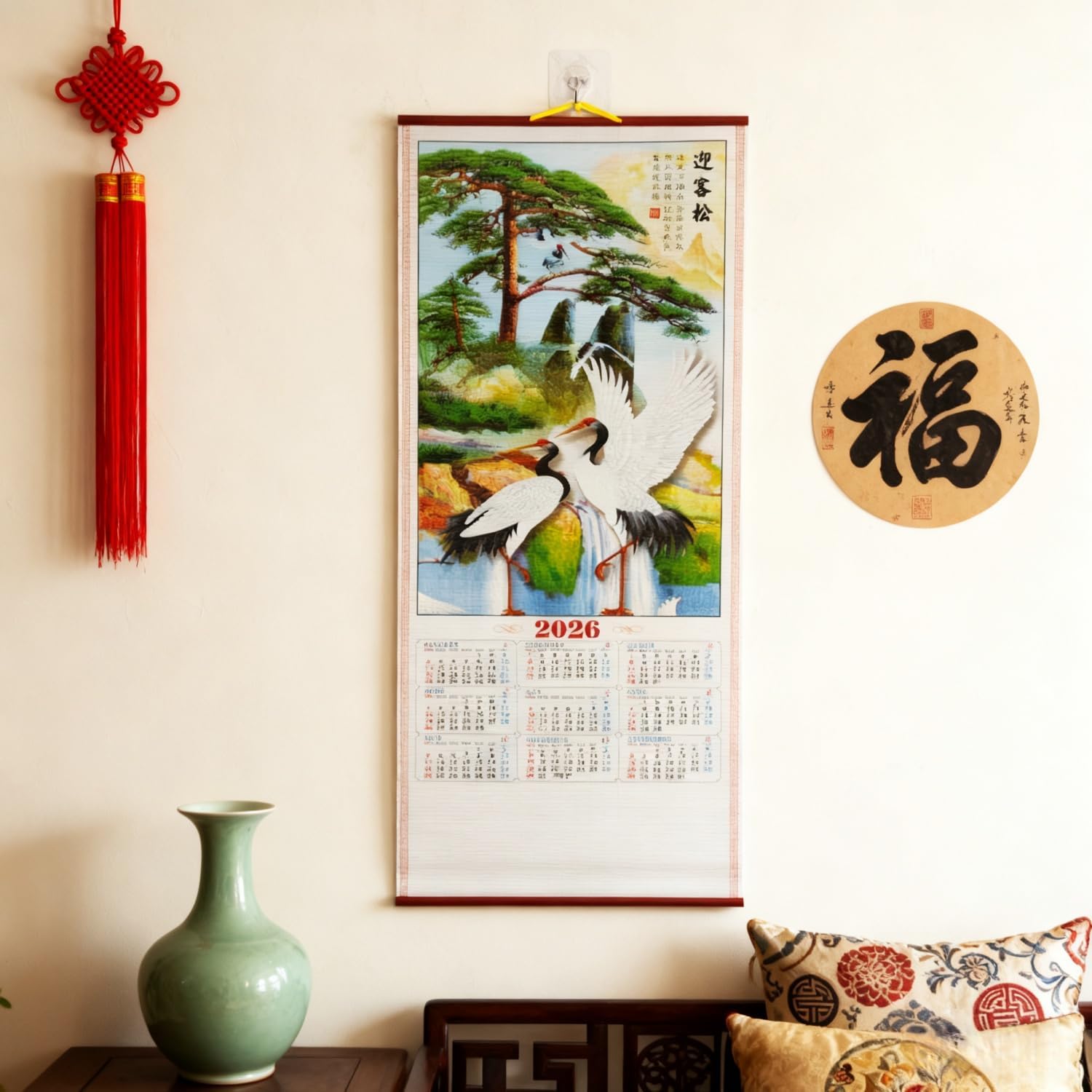 KYMY 2026 Chinese Wall Scroll Calendar, Zodiac Horse Feng Shui Hanging ...