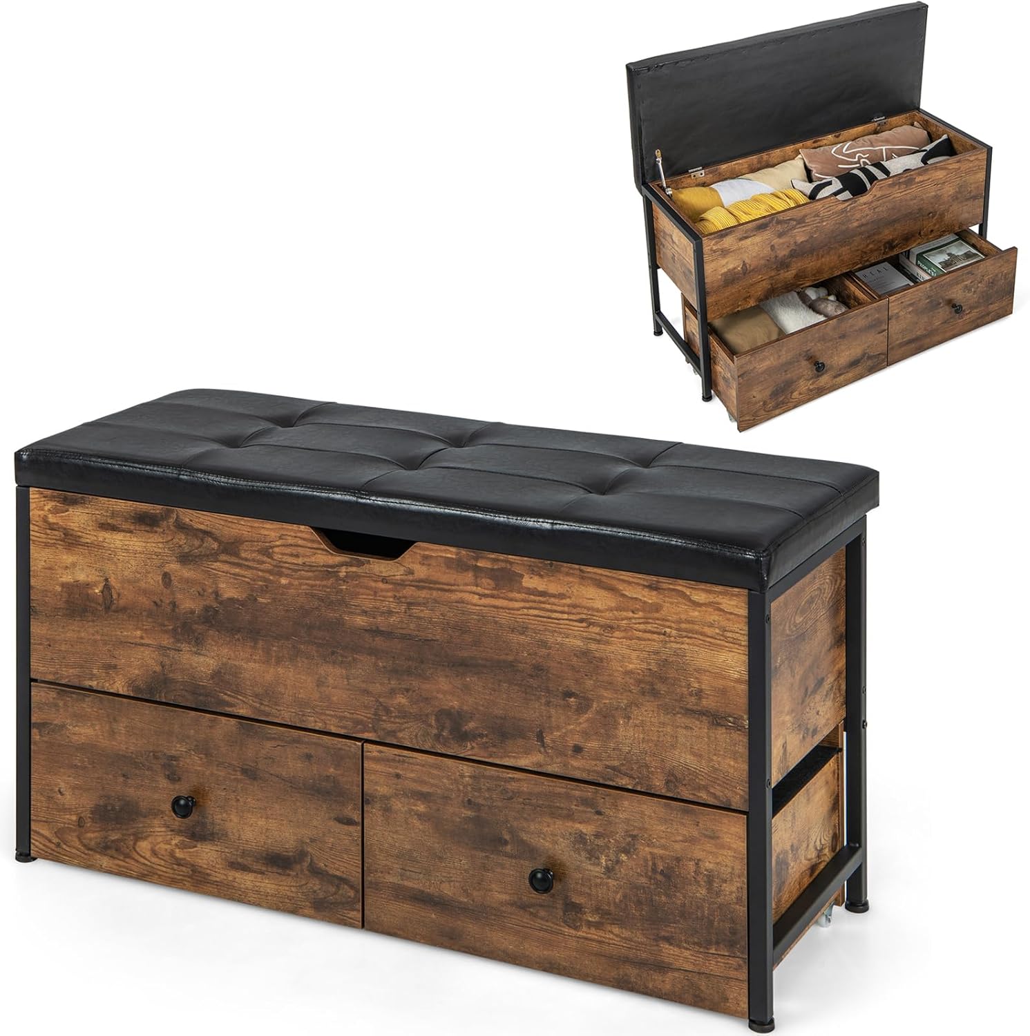 Amazon.com: Giantex Storage Chest Bench - Storage Trunk with 2 Rolling ...