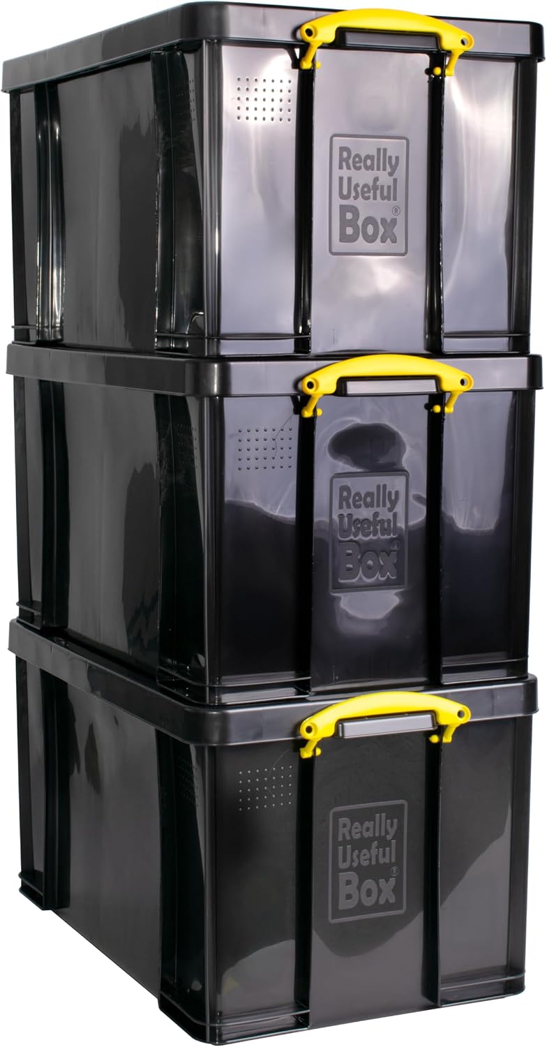 Really Useful Plastic Storage Box 84L Solid Black Pack of 3 : Amazon.co ...