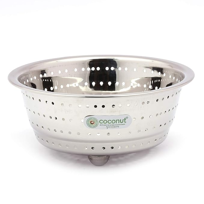 Coconut Stainless Steel Colander Strainer for Kitchen – Large Rice ...