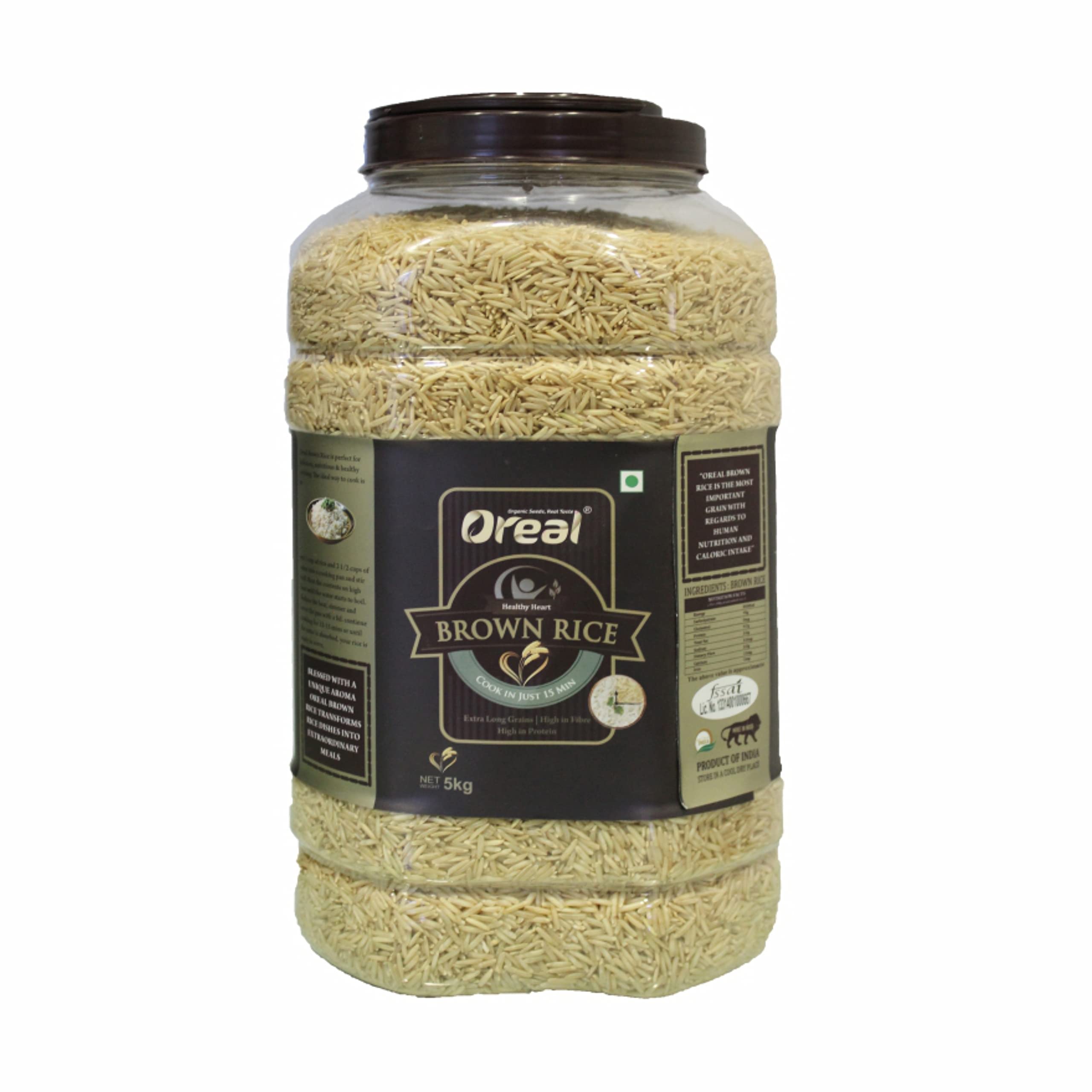 Oreal Unpolished Brown Rice Jar 5 kg| Full Brown Intact | Enriched with ...