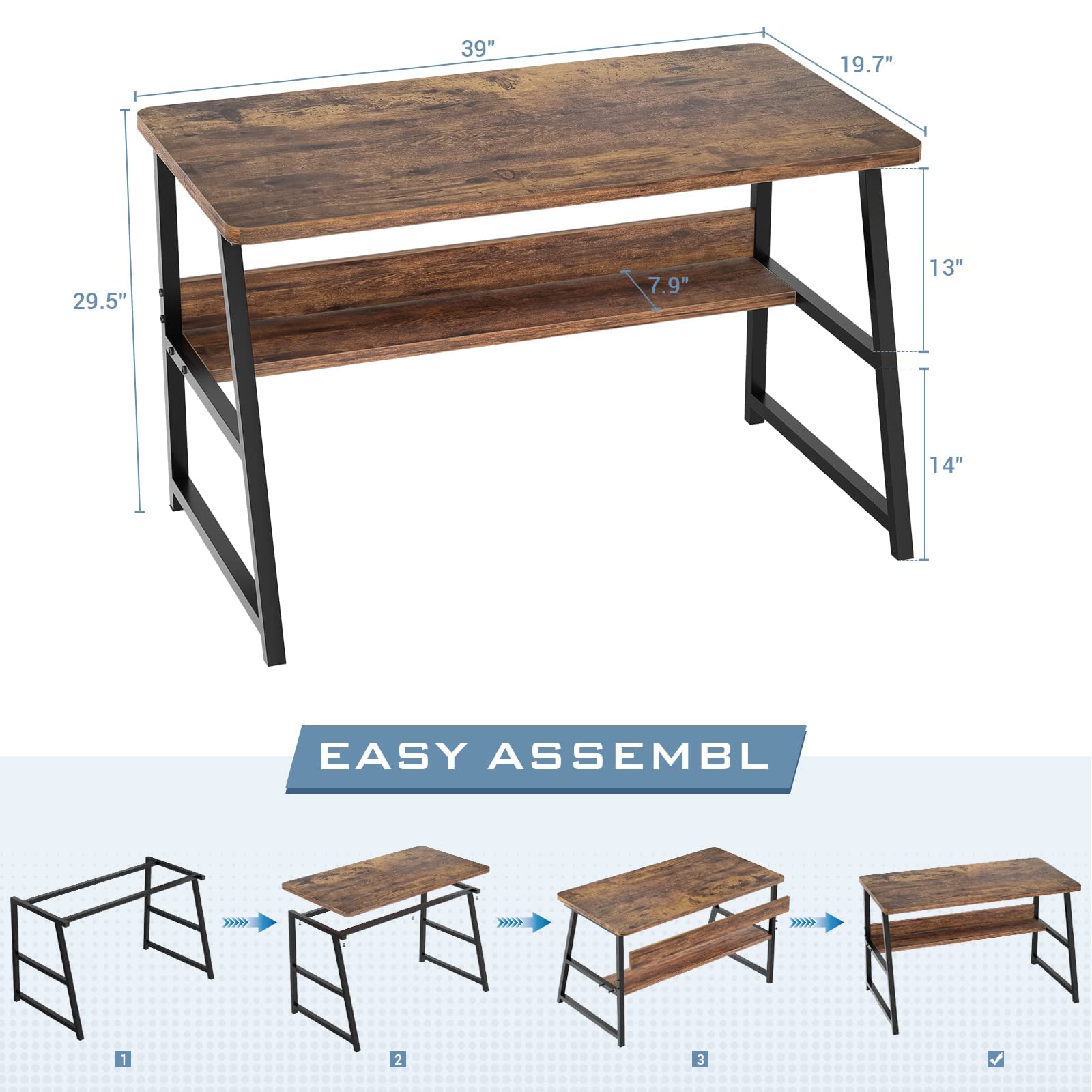 Topfurny Computer Desk 39 Inch Modern Sturdy Writing Desk with ...