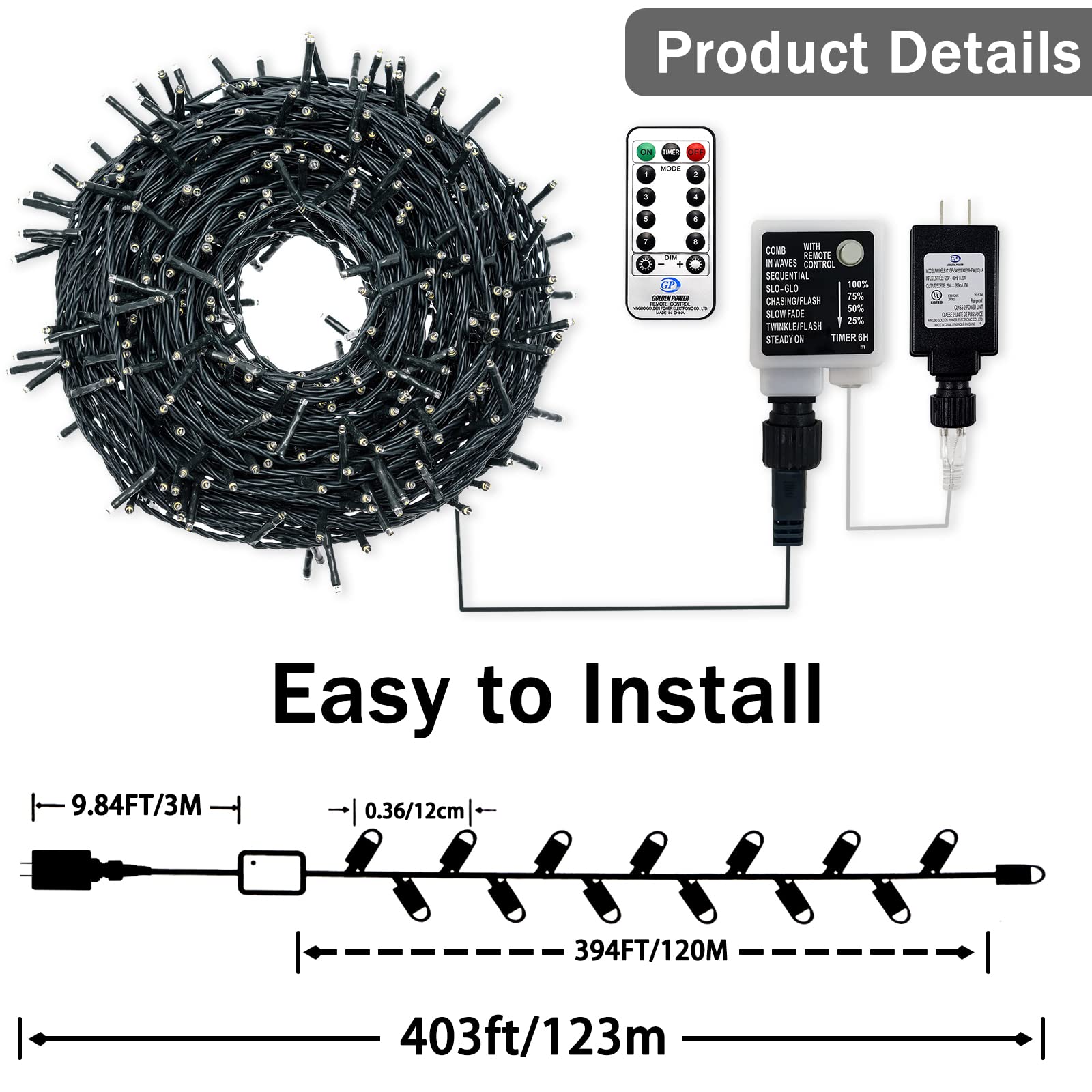 403ft Blue Christmas String Lights Outdoor, 1000 LED Super Long String ...