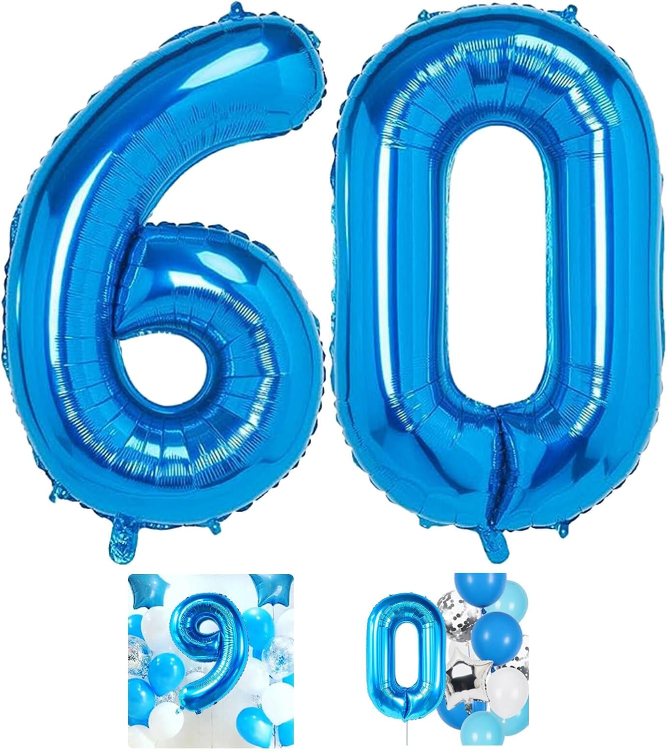 Amazon.com: 60 Number Balloon Blue 40 inch Big Foil Mylar 60th Balloons ...
