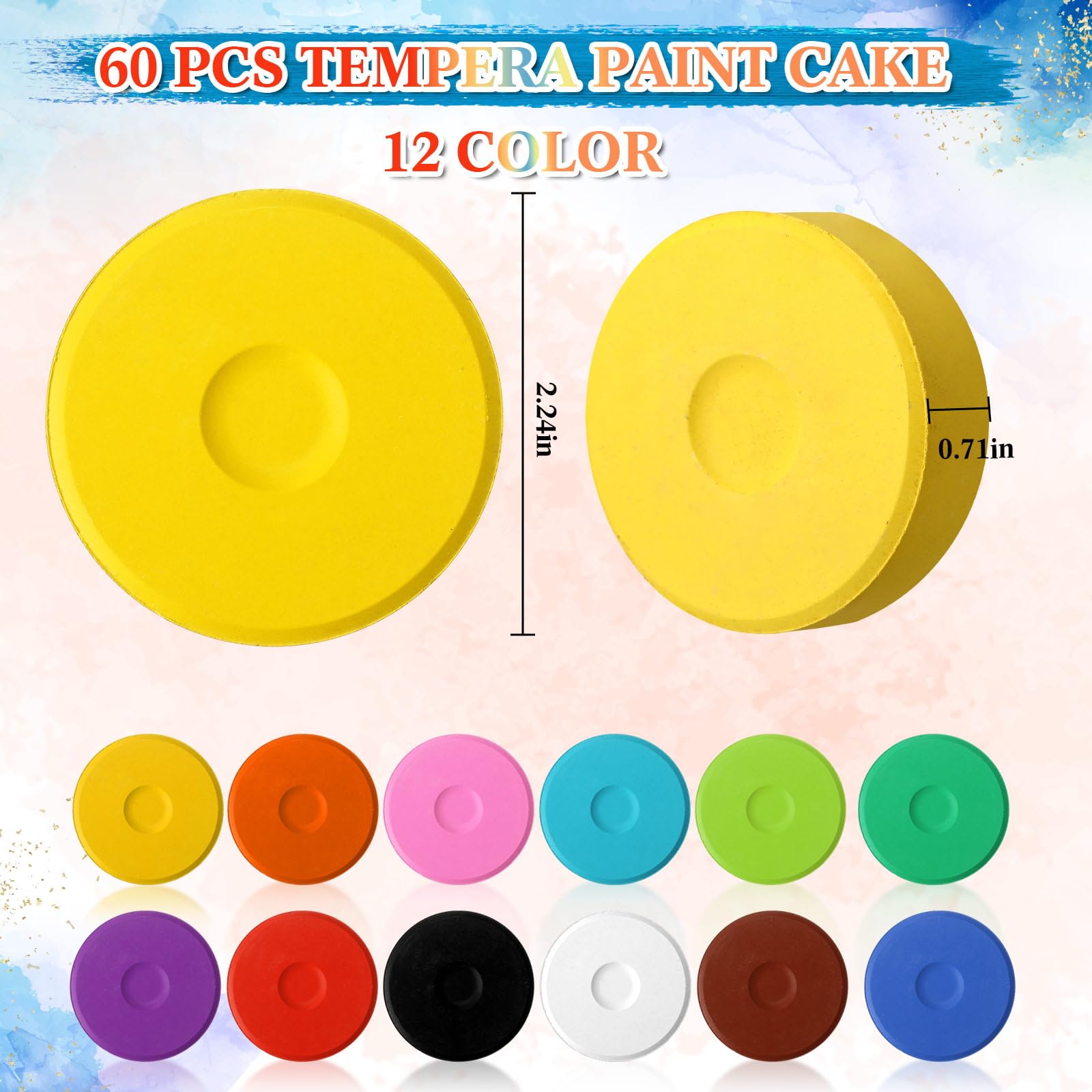 Snapklik.com : 60 Pcs Tempera Paint Cakes 12 Colors Large Washable Cake ...