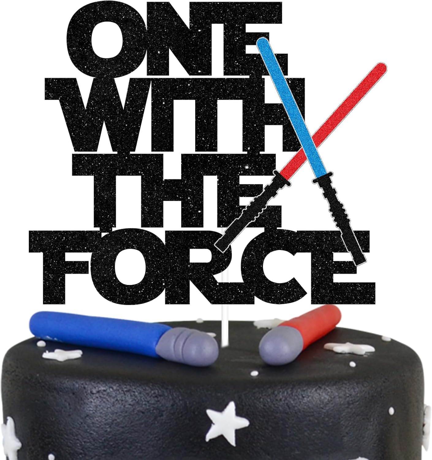 Amazon.com: One With The Force Happy 1st Birthday Cake Topper - Black ...