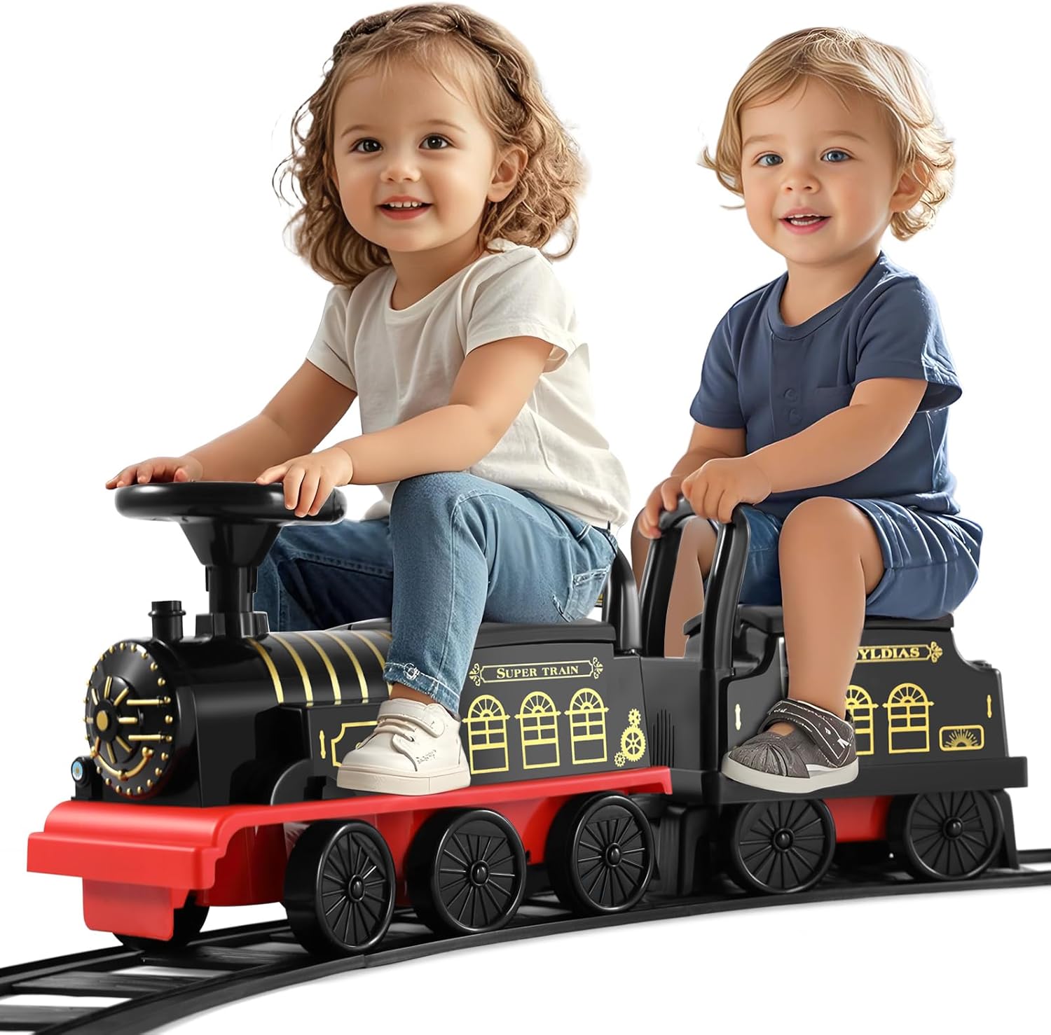 Amazon.com: JOYLDIAS Ride On Train with 16pcs Curved Tracks and ...