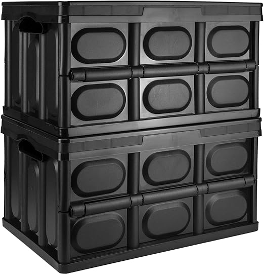 TekBox 30L Black Storage Box with Lid Folding Stackable 30 Litre Lidded ...