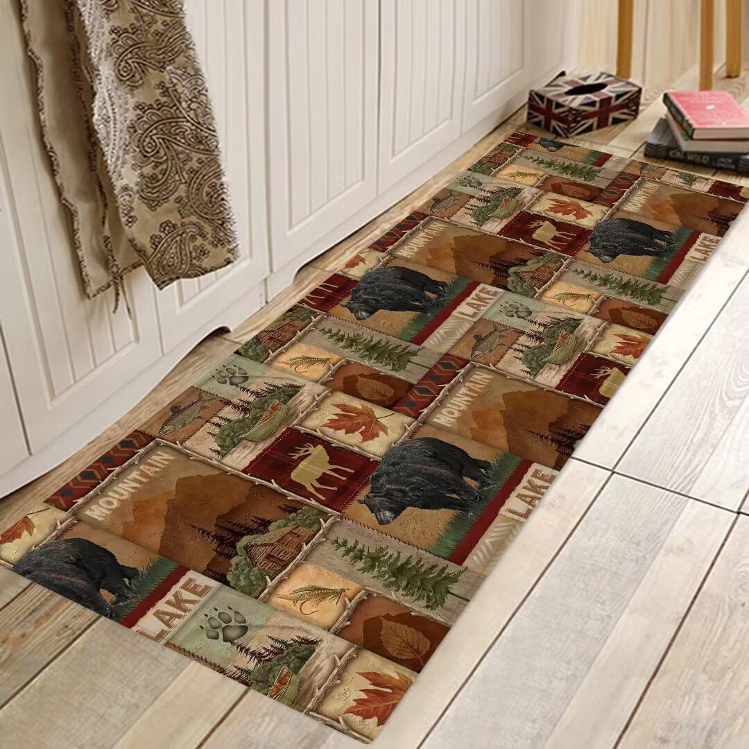 Amazon.com: Rustic Cabin Wildlife Kitchen Rug,Maple Leaf Bear Moose ...