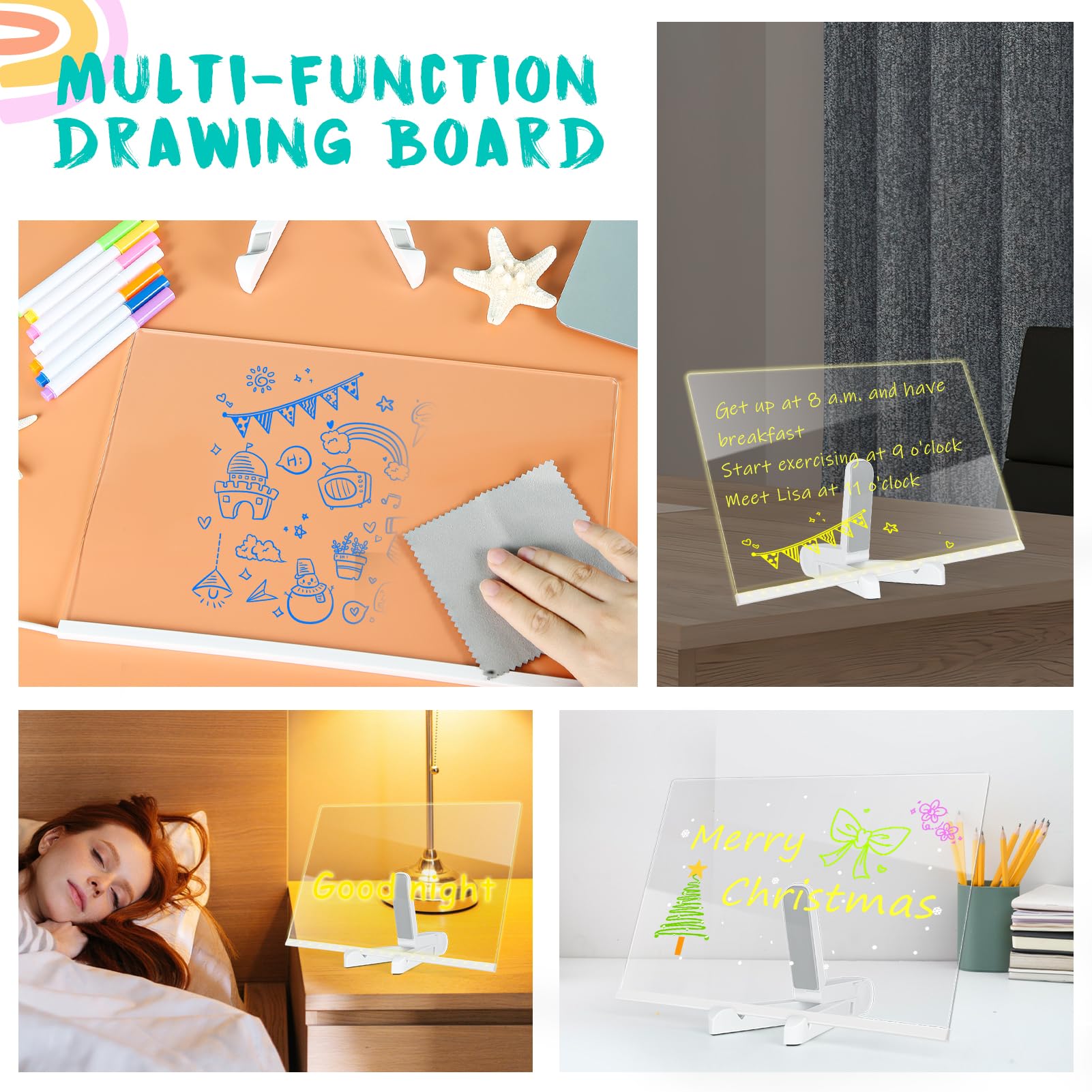 Light Up Message Board Acrylic Dry Erase Adjustable DRHLWZN LED Acrylic ...