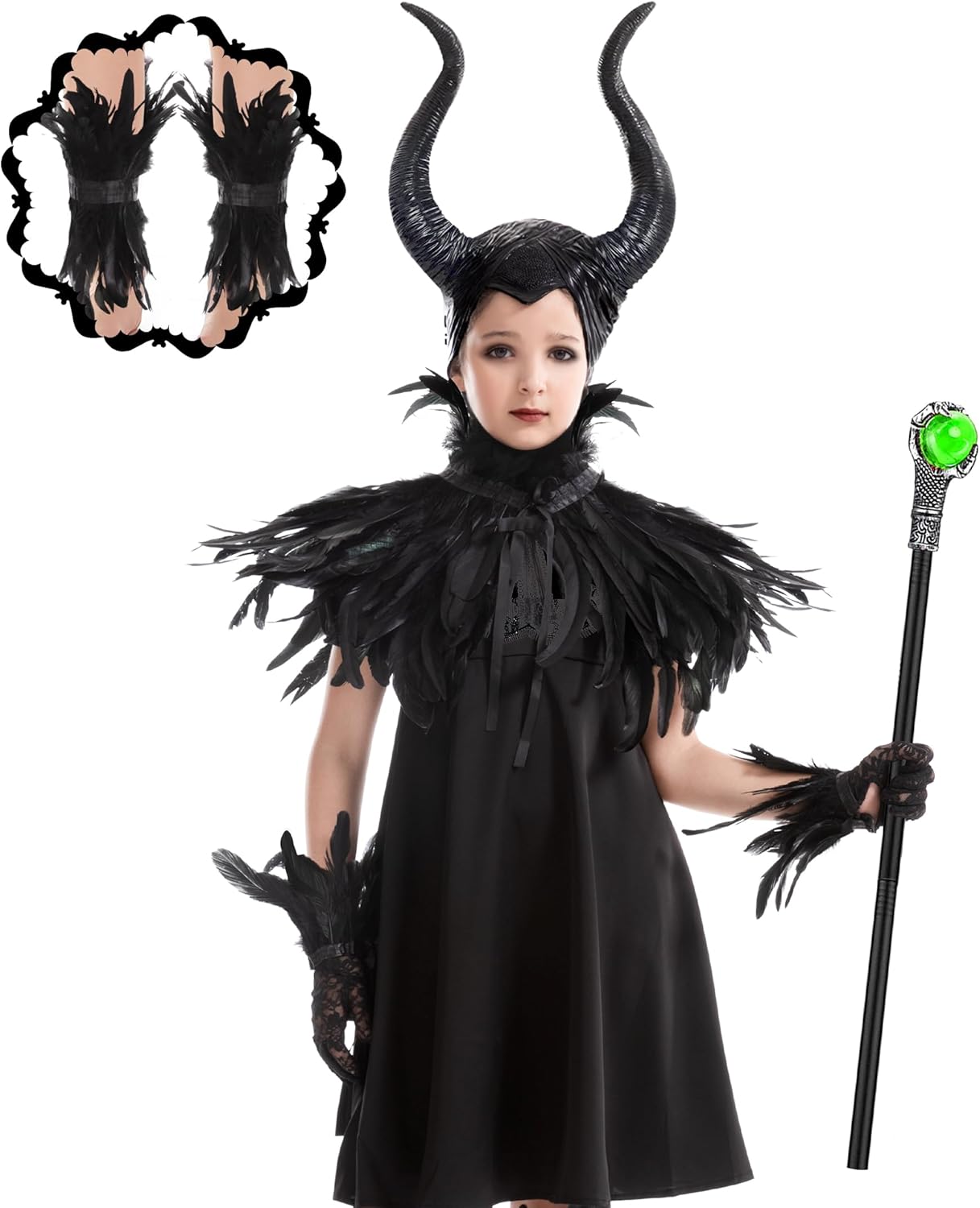 Amazon.com: Girls Halloween Maleficent Costume, Gothic Black Suits with ...