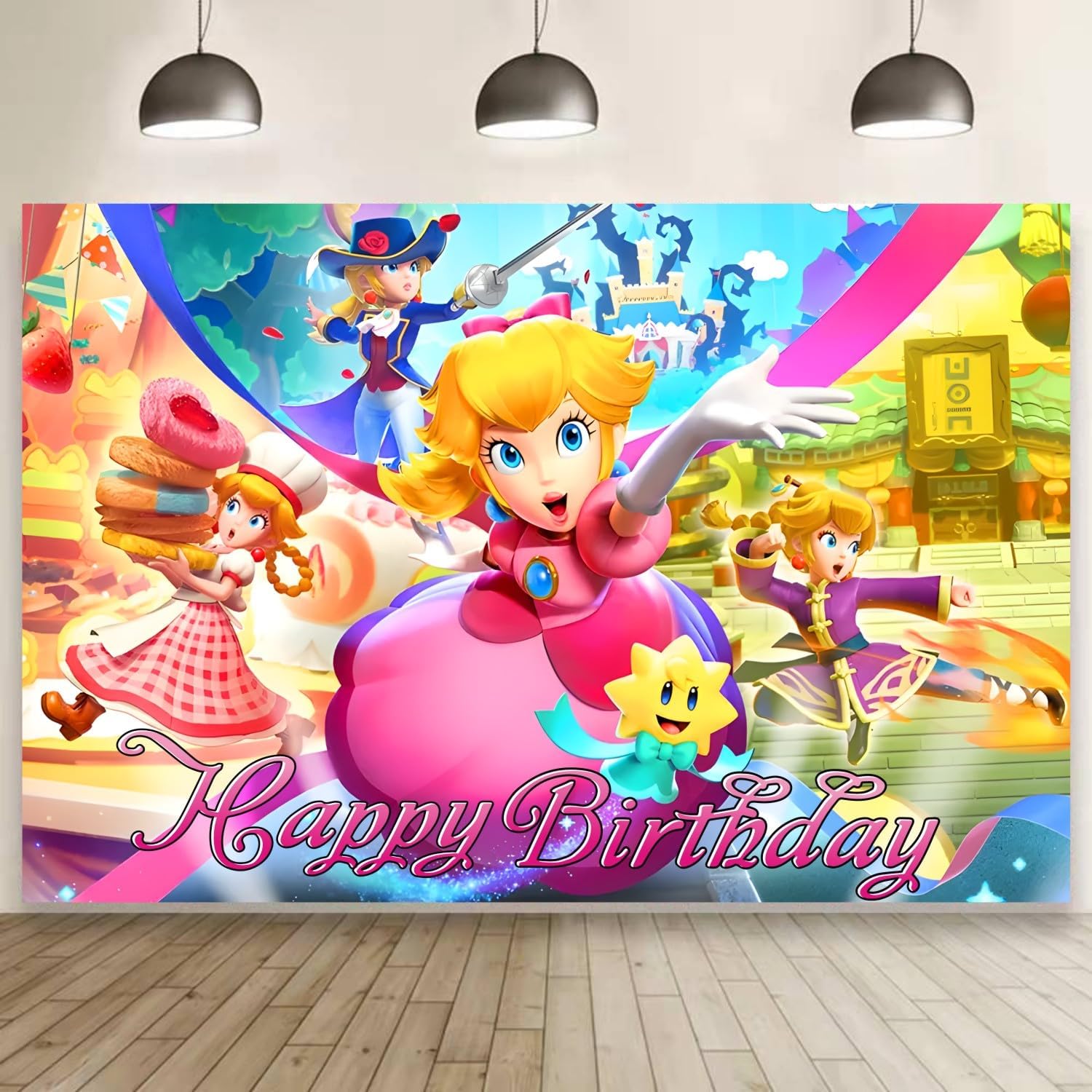 Amazon.com : Pink Princess Peach Backdrop for Birthday Party Supplies ...