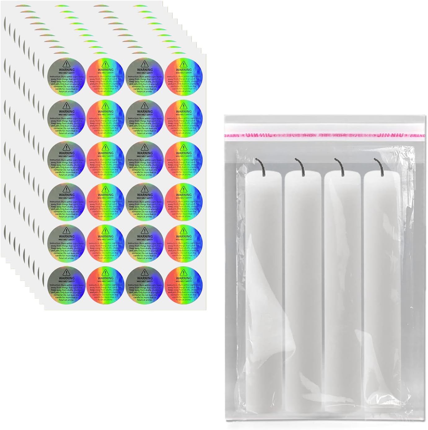 MUEEAD 240pcs Candle Warning Labels and 100pcs Clear Self-Adhesive Bags ...