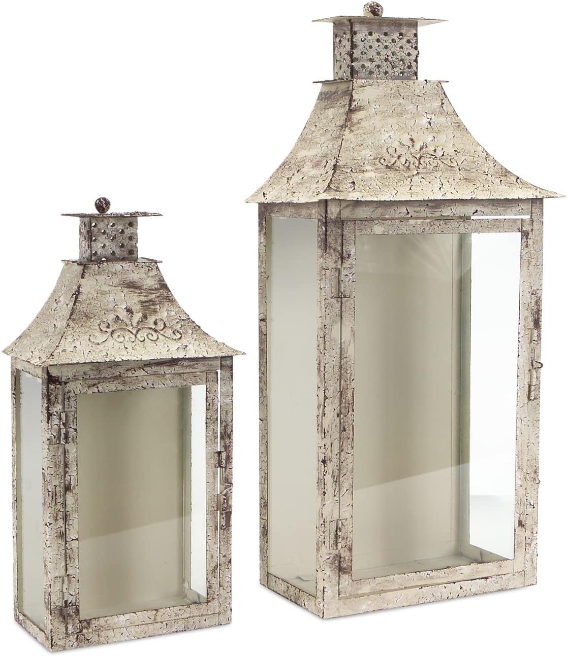 Melrose Farol antiguo y crema, 16.5 pulgadas de alto, hierro y vidrio de 19.75 pulgadas de alto ...