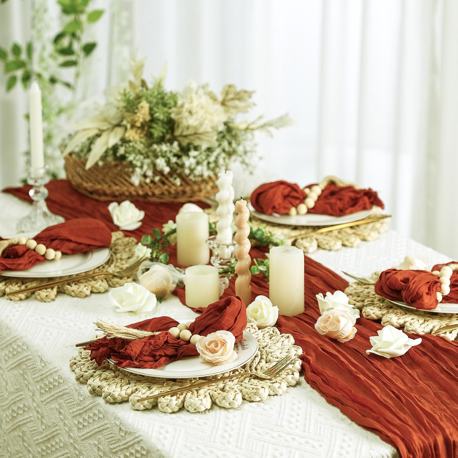 Amazon.com: Mixweer Set of 10 Terracotta Cheesecloth Table Runner Boho ...