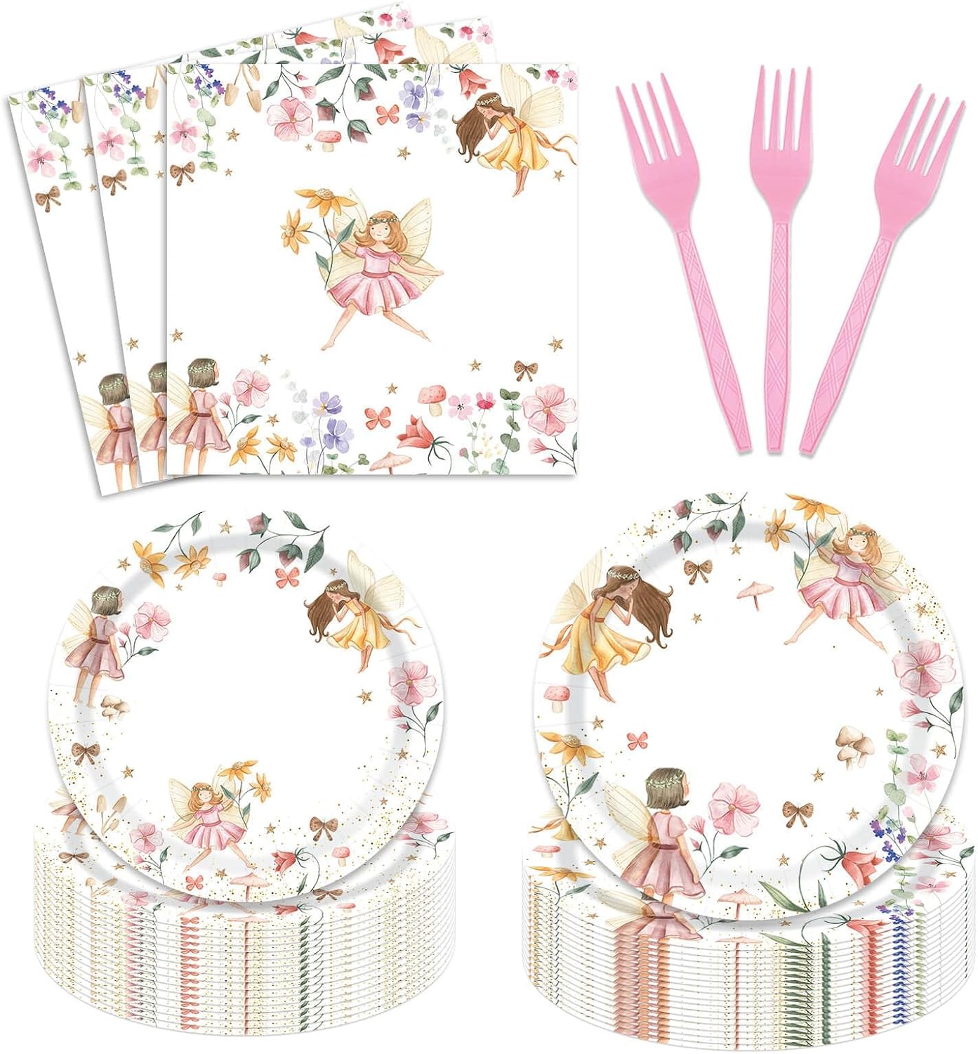 Amazon.com: 96 Pcs Fairy Plates and Napkins Party Supplies Enchanted ...
