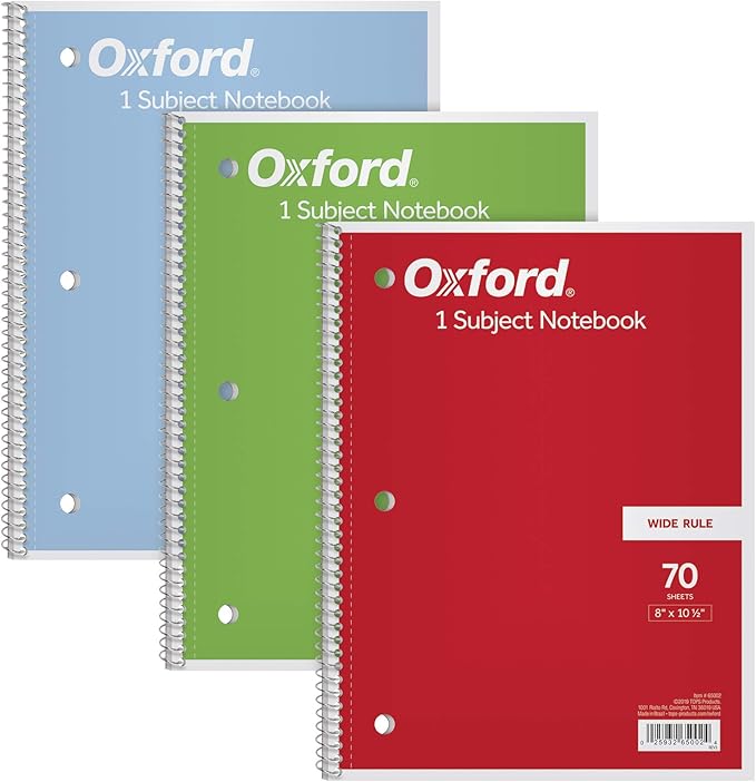 Amazon.com : Oxford 1-Subject Notebooks, School Journal, 8 x 10-1/2 ...