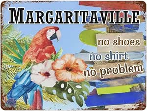 Amazon.com: Tiki Bar Parrot Tin Signs Funny Metal Signs No Shoes No ...