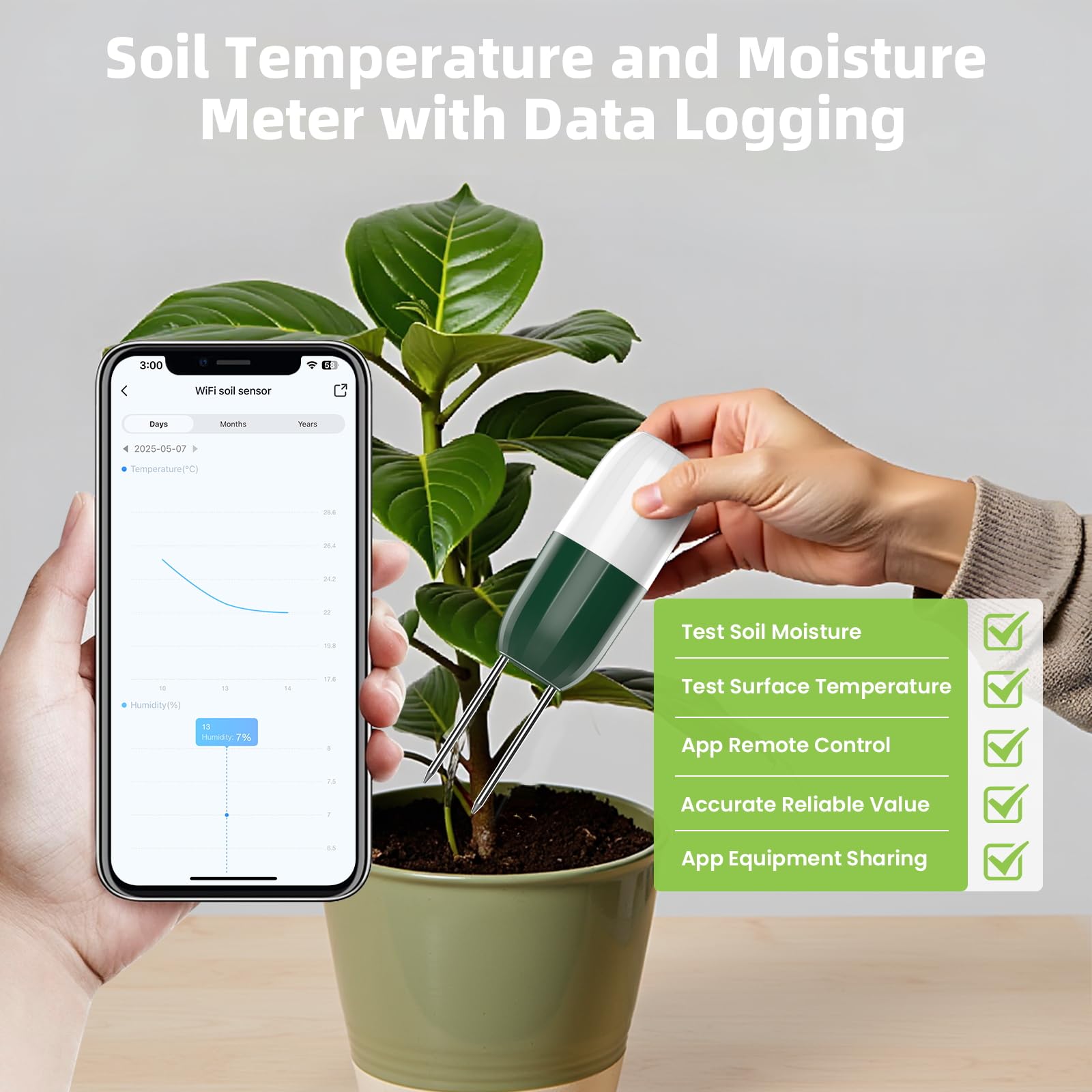 Snapklik.com : Moisture Meter Plants, Soil Meter, Wireless WiFi Soil ...