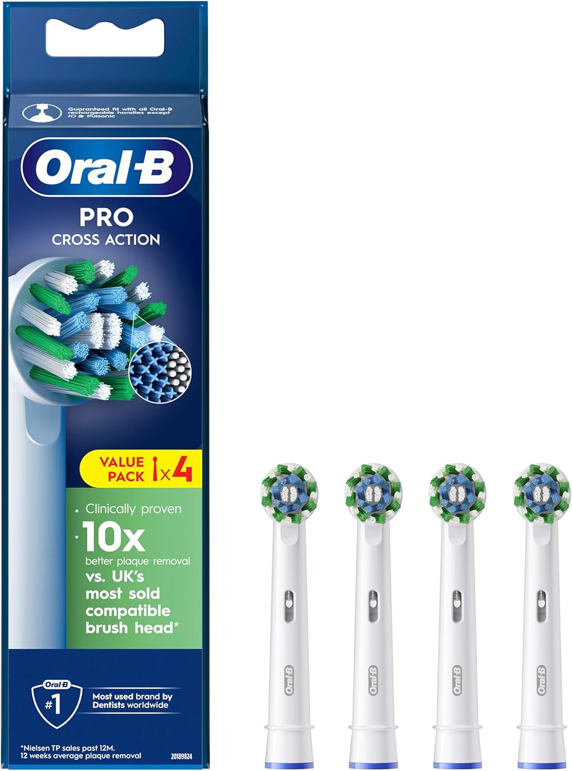 Oral-B Pro Cross Action Electric Toothbrush Head, X-Shape and Angled Bristles for Deeper Plaque ...