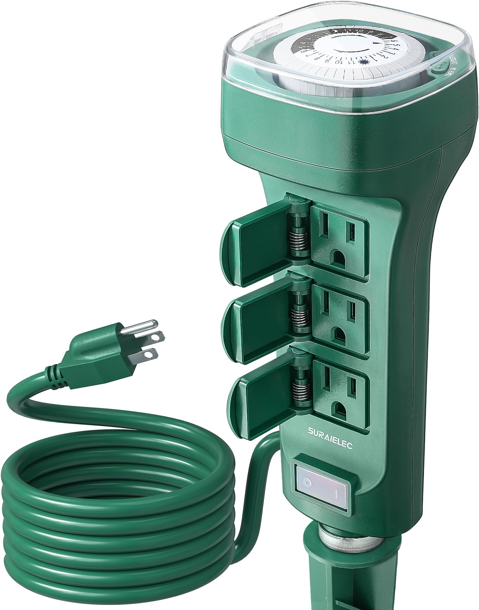 SURAIELEC 24-Hour Mechanical Outlet Timer, Outdoor Power Stake Light ...
