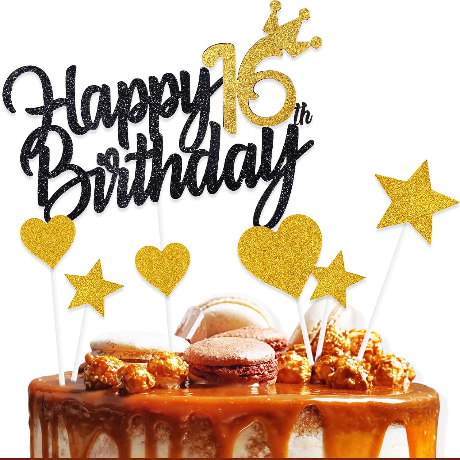 Yiran Personalised Happy 16th Birthday Cake Toppers Decorations Black ...