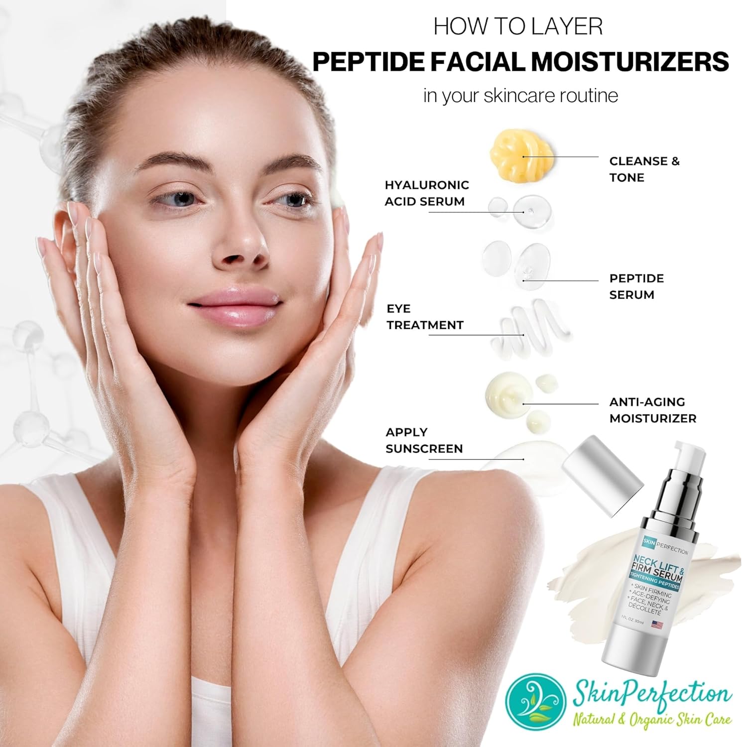 Levantamiento de cuello y suero de elevación facial firme con 20% Pepha ...