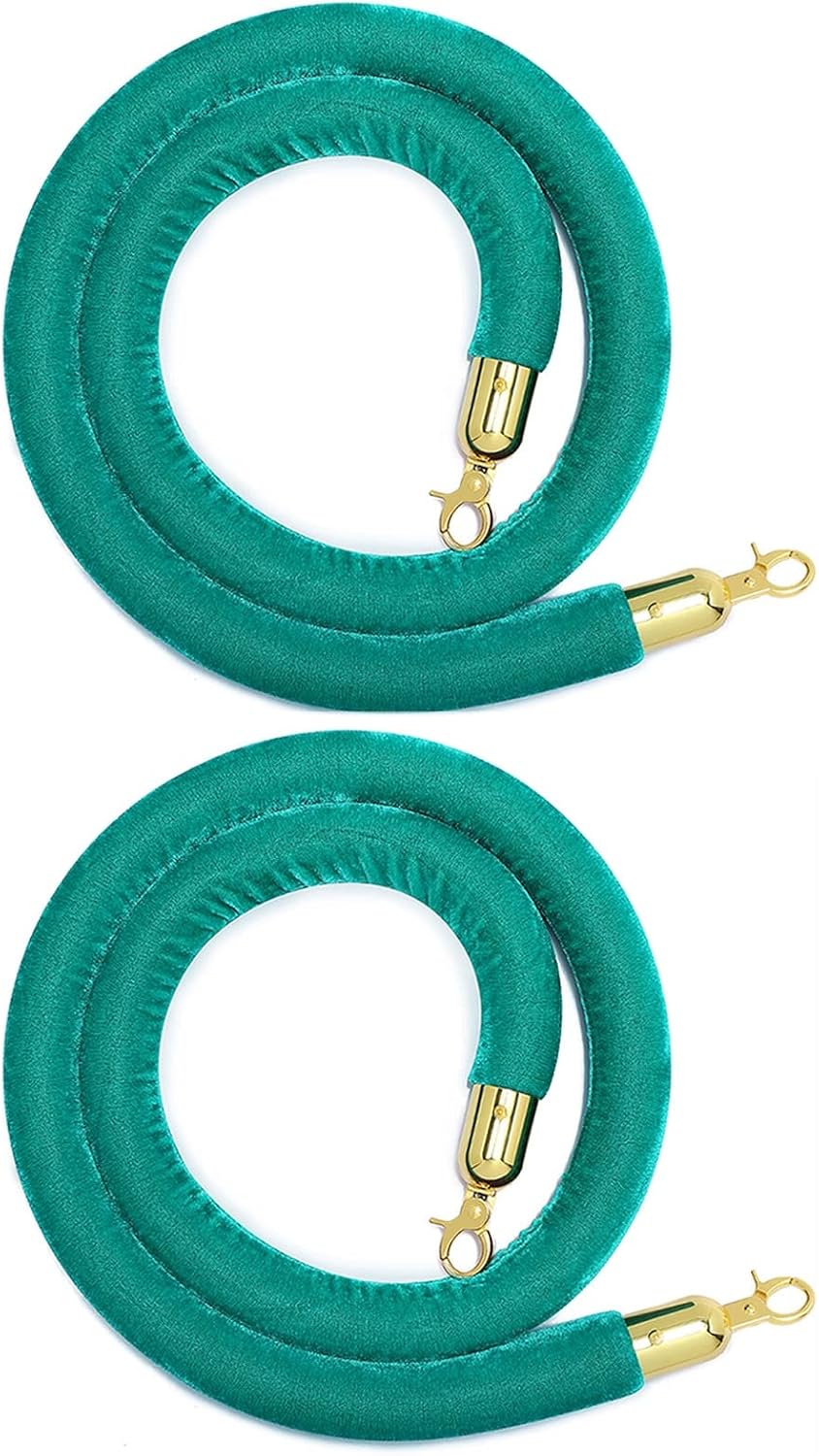 2 Pack Velvet Stanchion Rope with Hooks, Crowd Control Rope with Gold ...