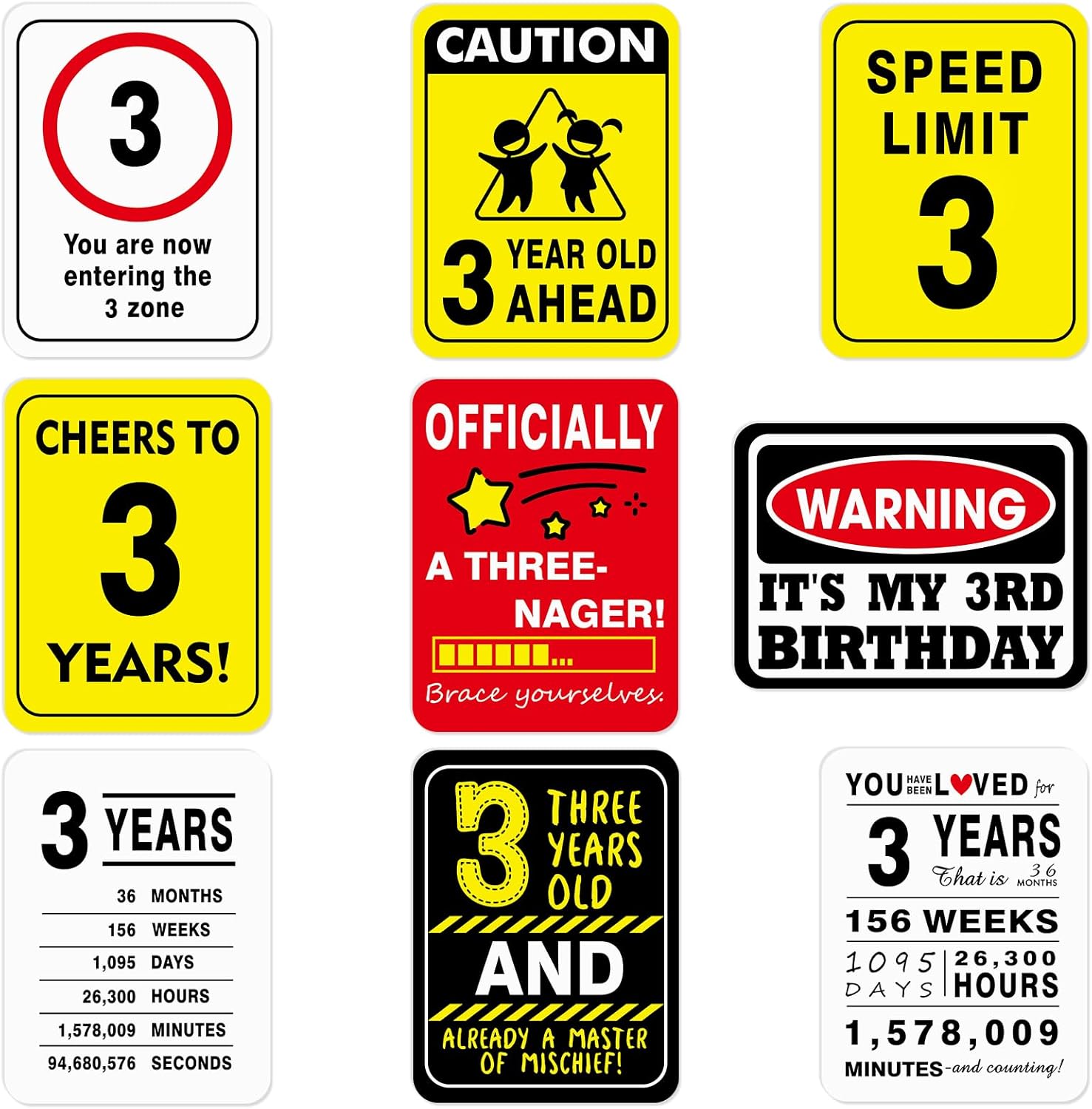 Amazon.com: WERNNSAI 3rd Kids’ Birthday Party Decorations - 9PCS Wall ...