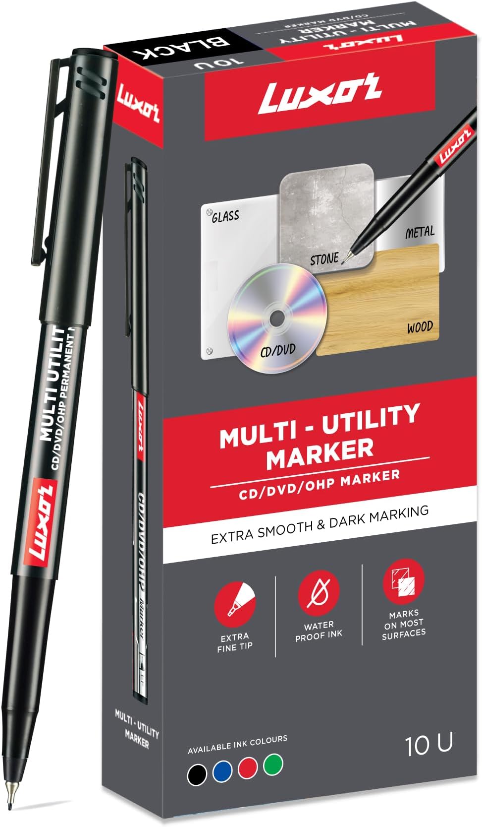 Luxor Marker Pens for CD and OHP - Bold Black, Quick-Drying Ink - Pack ...