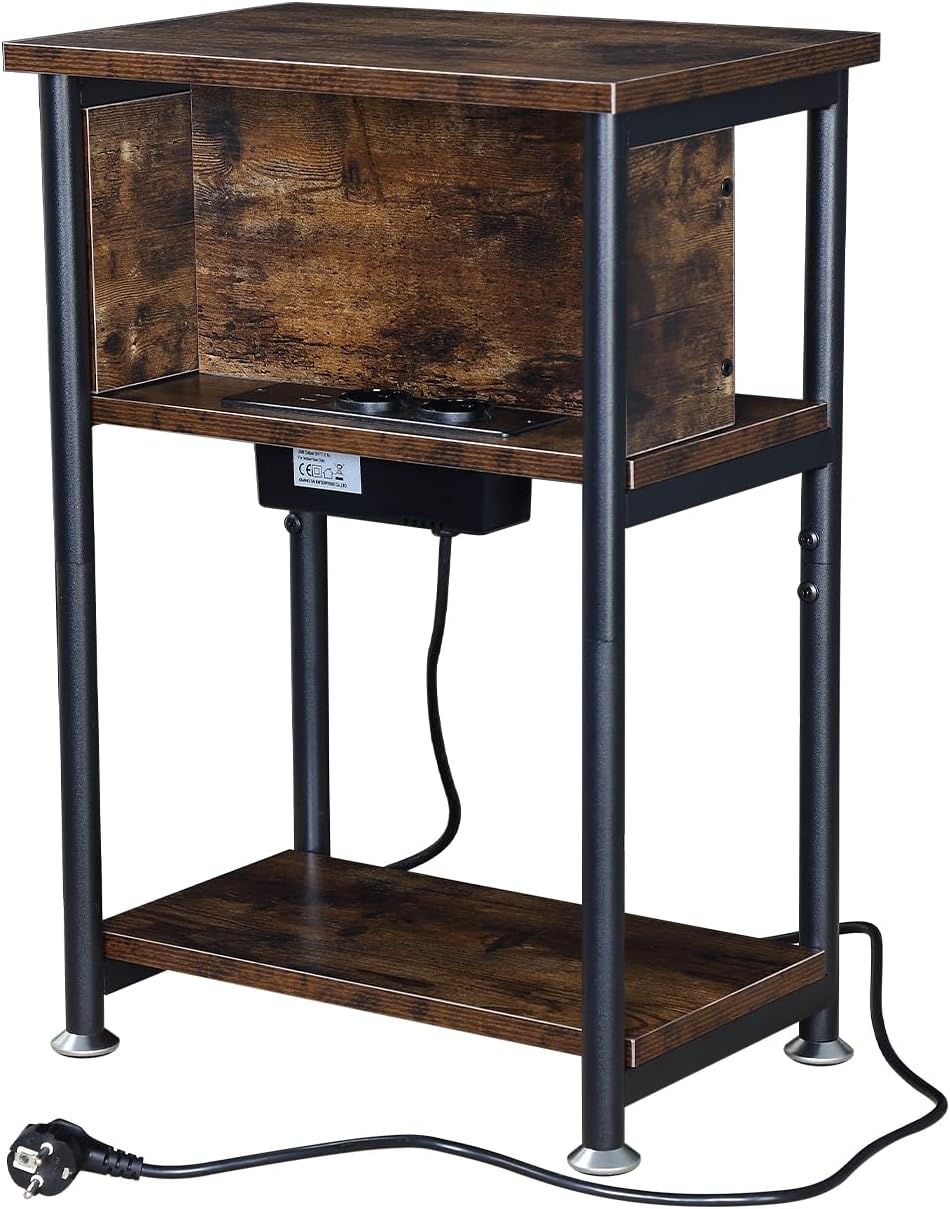 Hibisaws Side Table Bedside Table with Socket, 2 USB Ports, 2 AC Ports ...