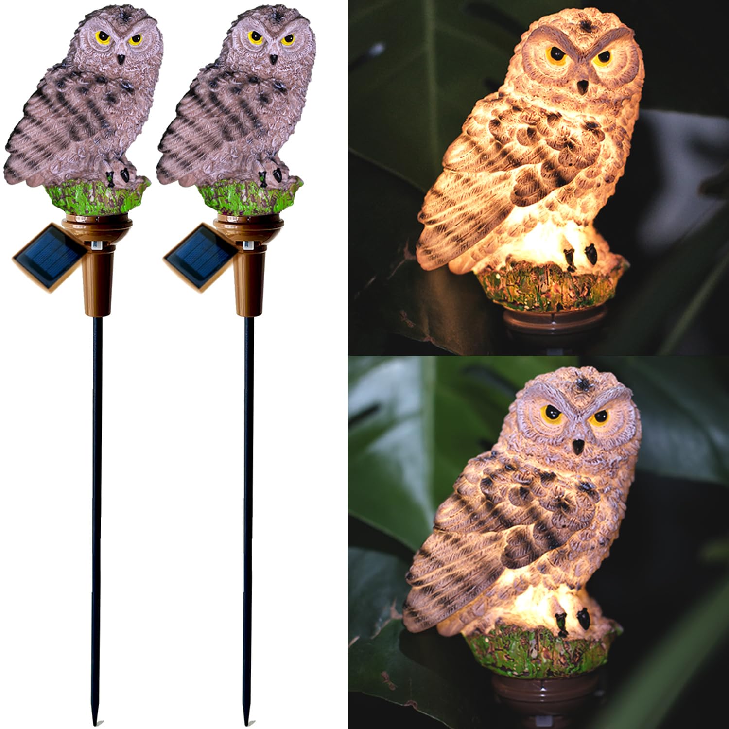 Solar Owl Garden Light, Outdoor Solar Powered Owl Stake Lights 2 Pack ...