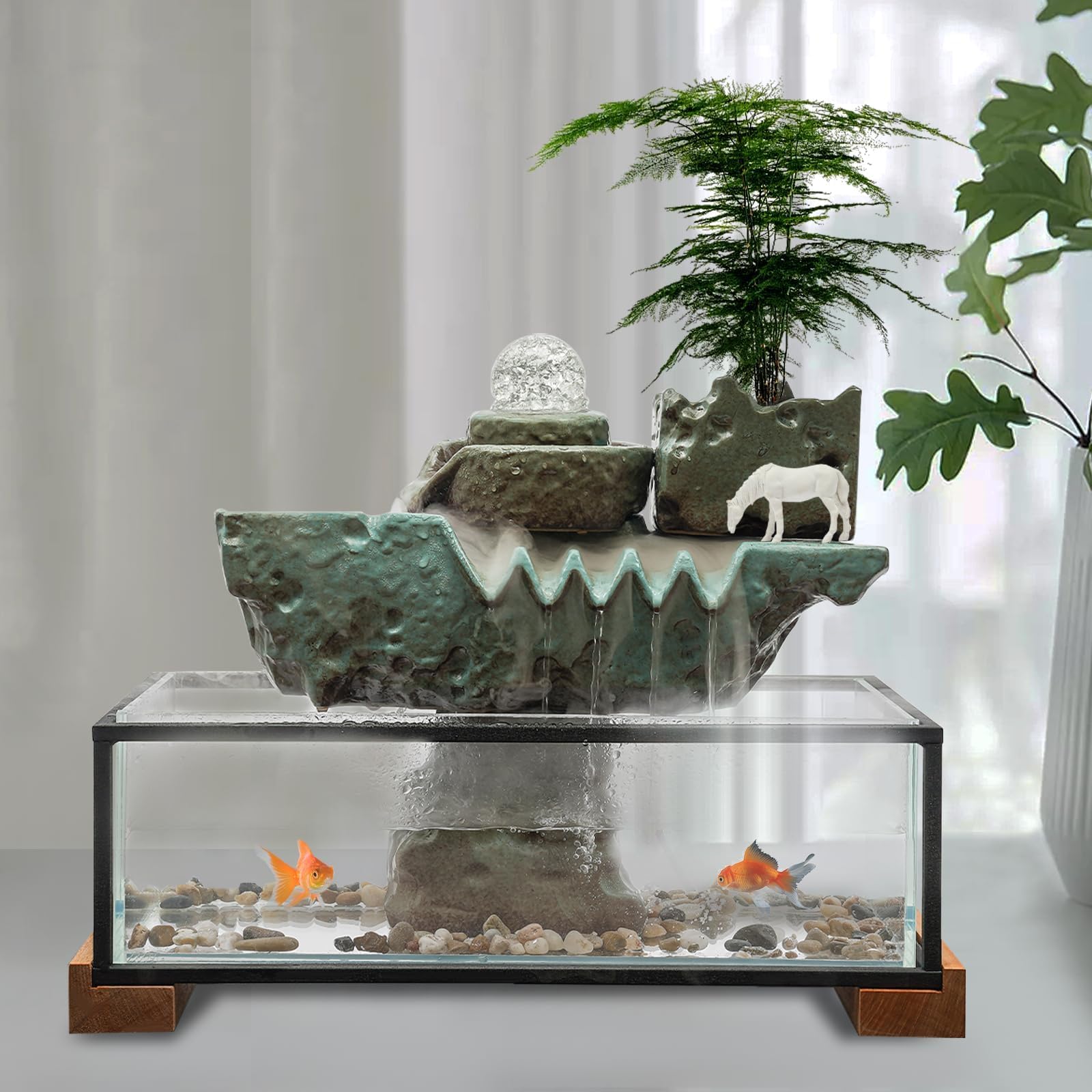 Amazon.com: Desktop Fountain Waterfall w/Fish Tank&Rockery,17" L*8" W*8 ...