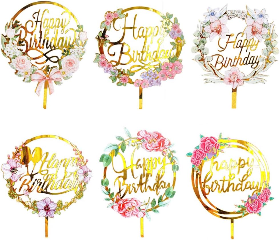 Nesloonp Happy Birthday Cake Topper 6 Pack Multicolour Acrylic Happy ...