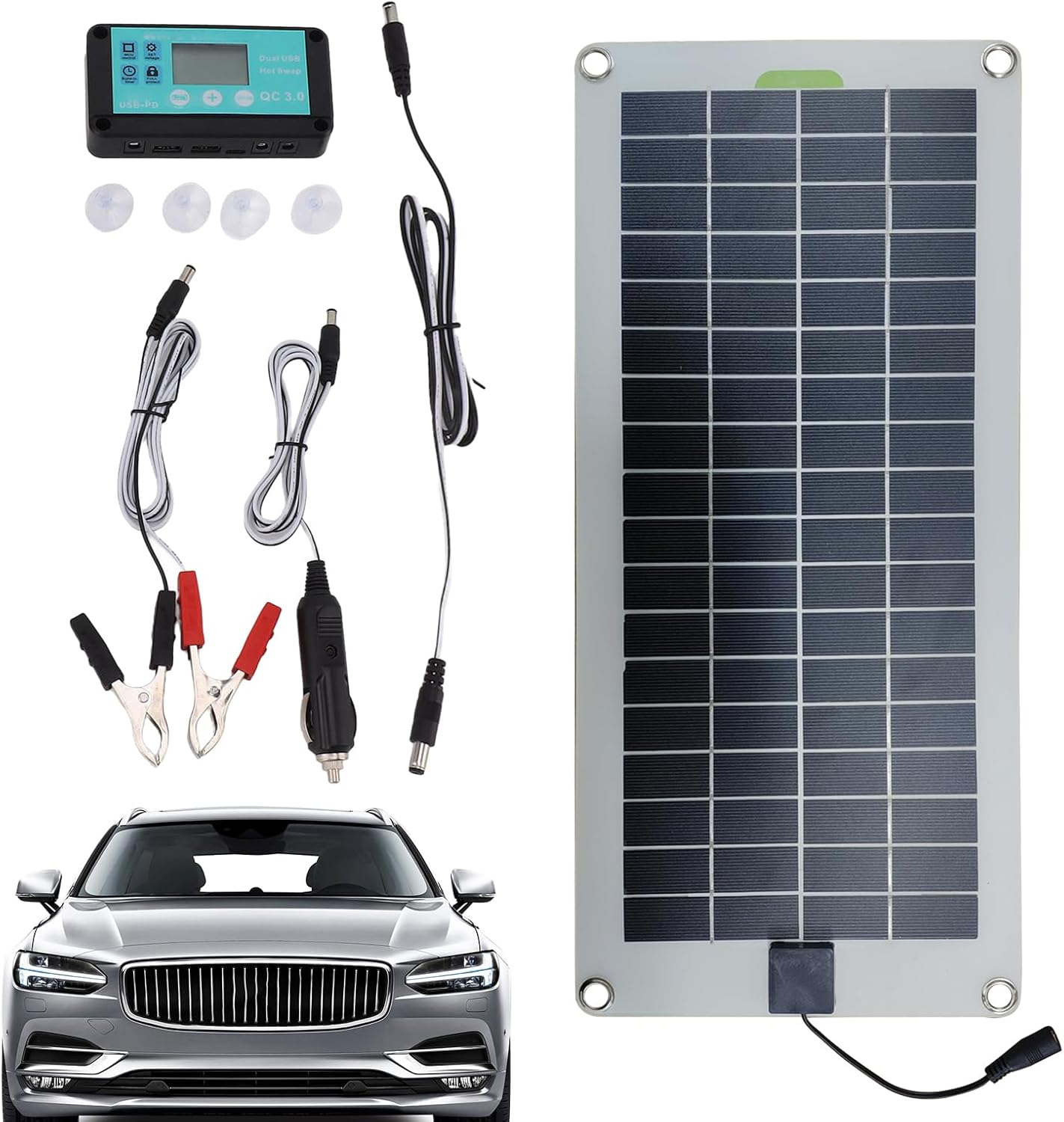 Car Solar Battery Charger, 30W Solar Battery Maintainer, Solar Panel ...