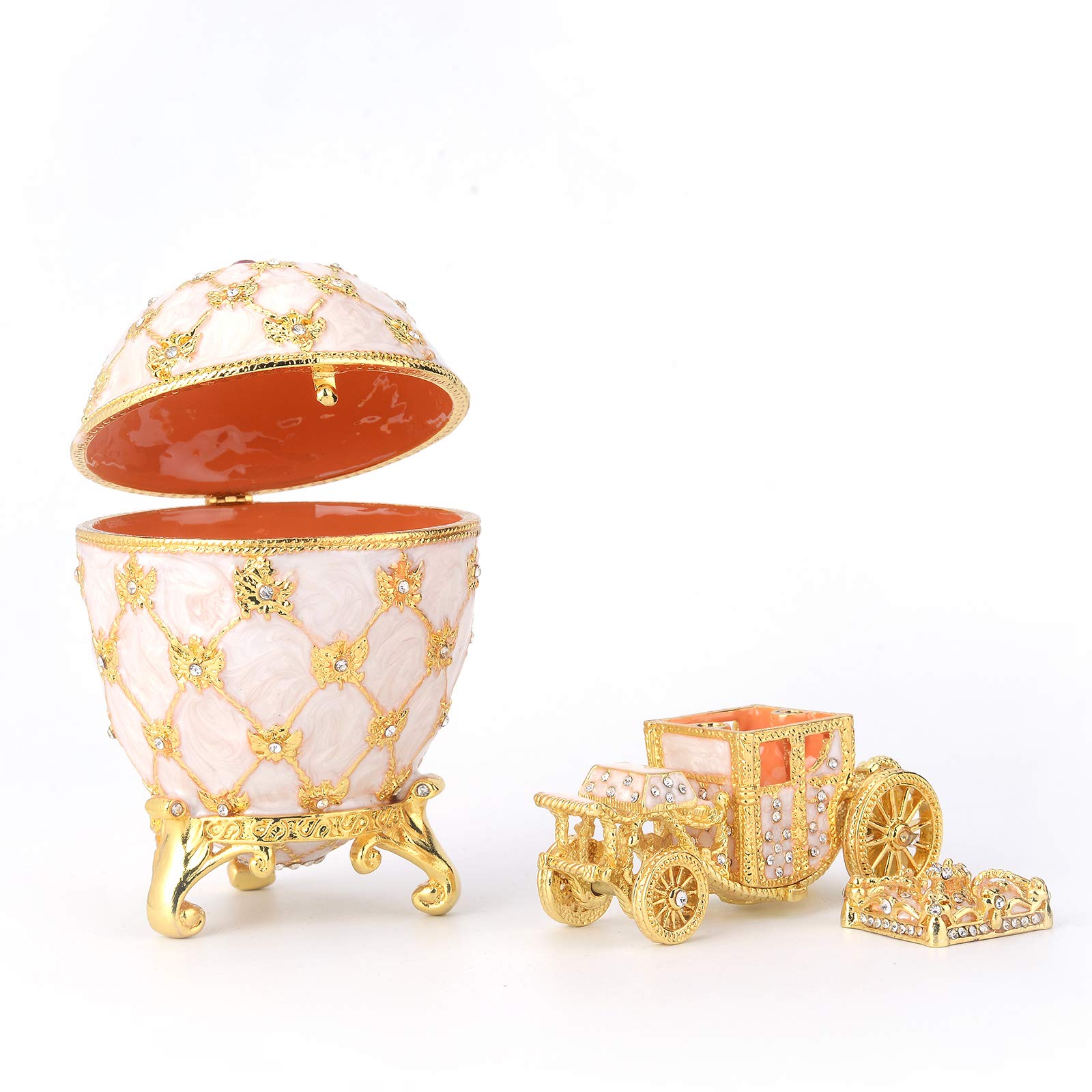QIFU Vintage White Faberge Egg Style Jewelry Trinket Box with Mini ...