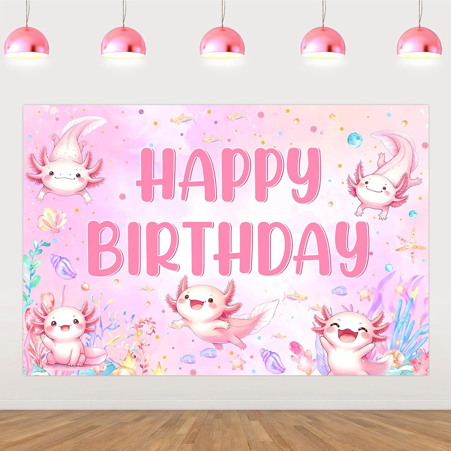 Amazon.com: Pink Axolotl Birthday Decoration 4.92*3.28ft Cute Axolotl ...