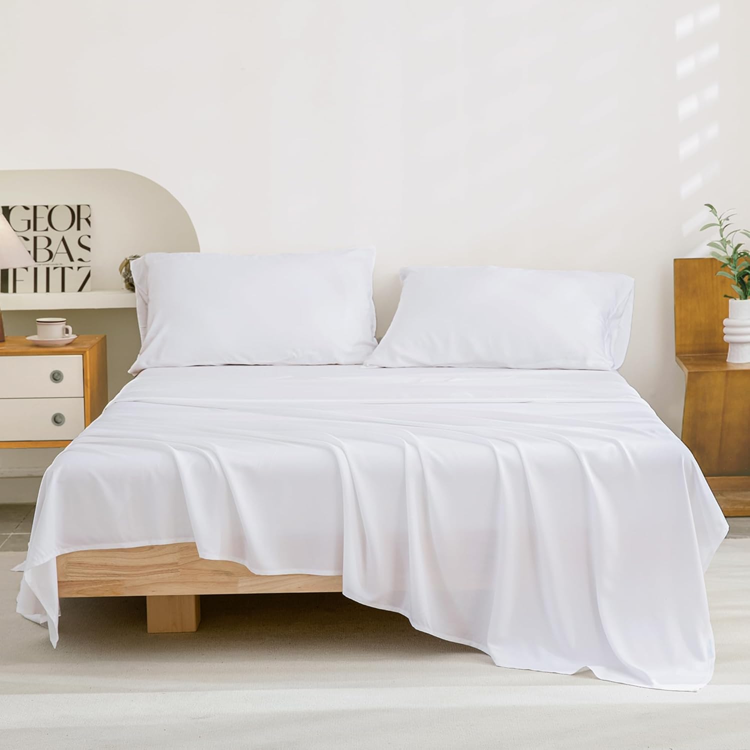 Amazon.com: Andency White Sheets Full Size, 100% Viscose Derived from ...