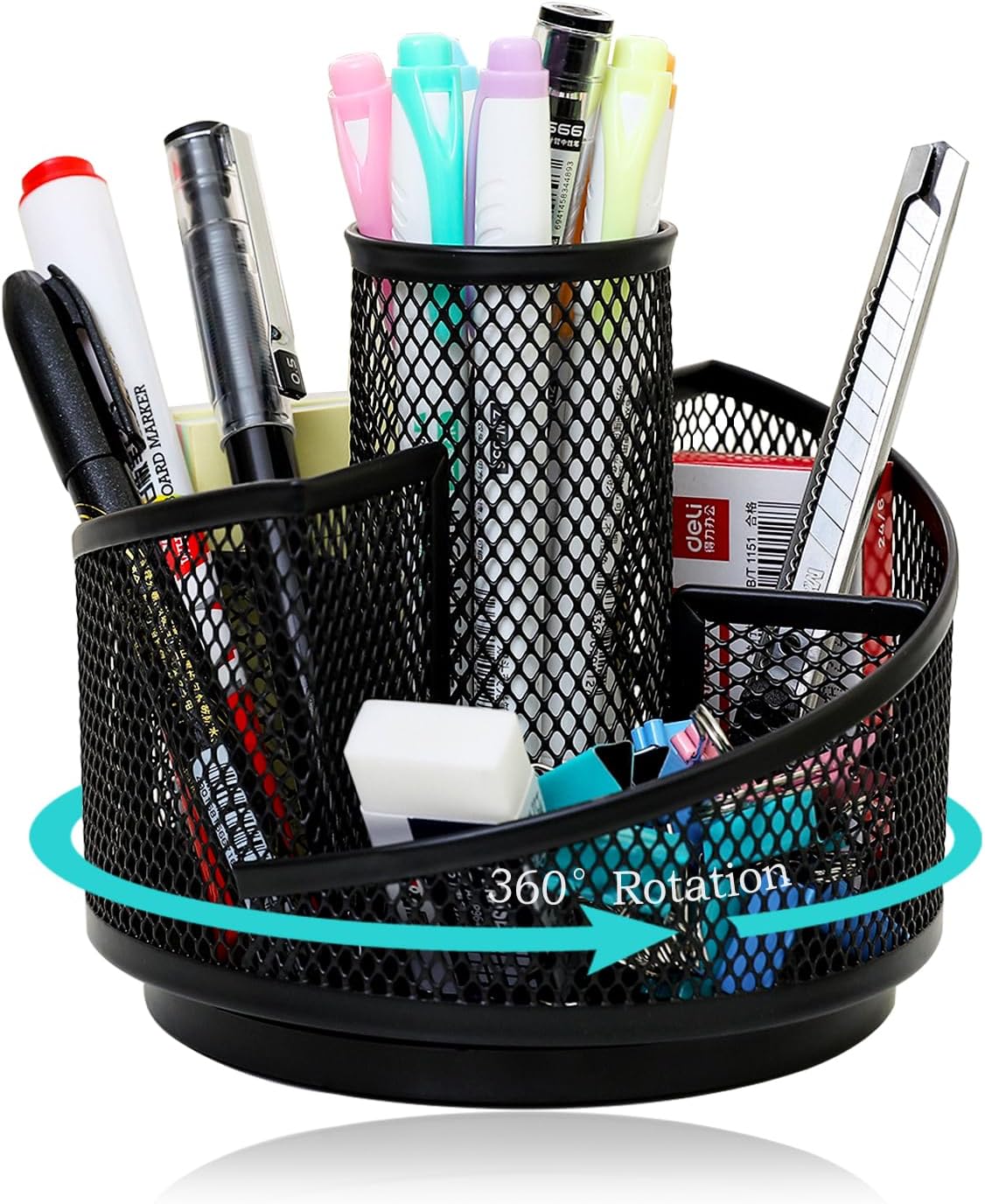 360 Degree Rotating Desk Organizer, 5 Slots Pen Holder Pencil Holder ...