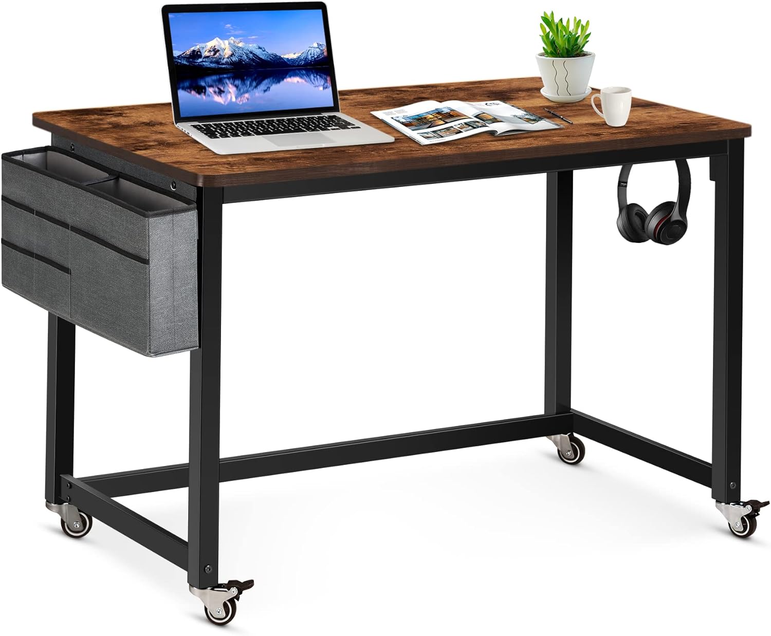 Amazon.com: Haddockway 39" Rolling Computer Desk Simple Style Mobile ...