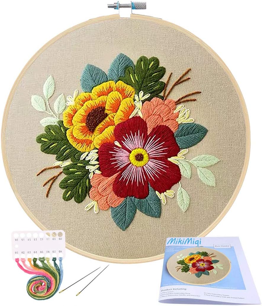 Amazon.com: Embroidery Starter Kit with Pattern, Mikimiqi Full Range of ...
