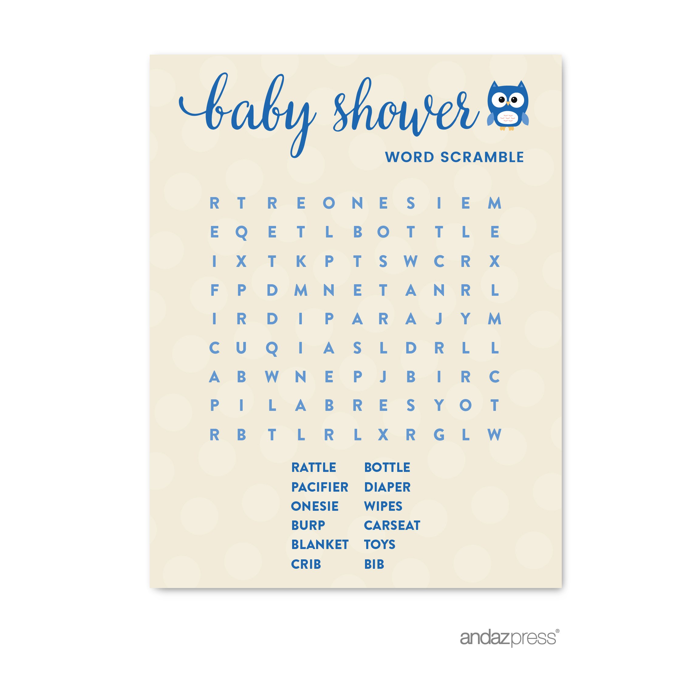Owl Baby Shower Game Cards