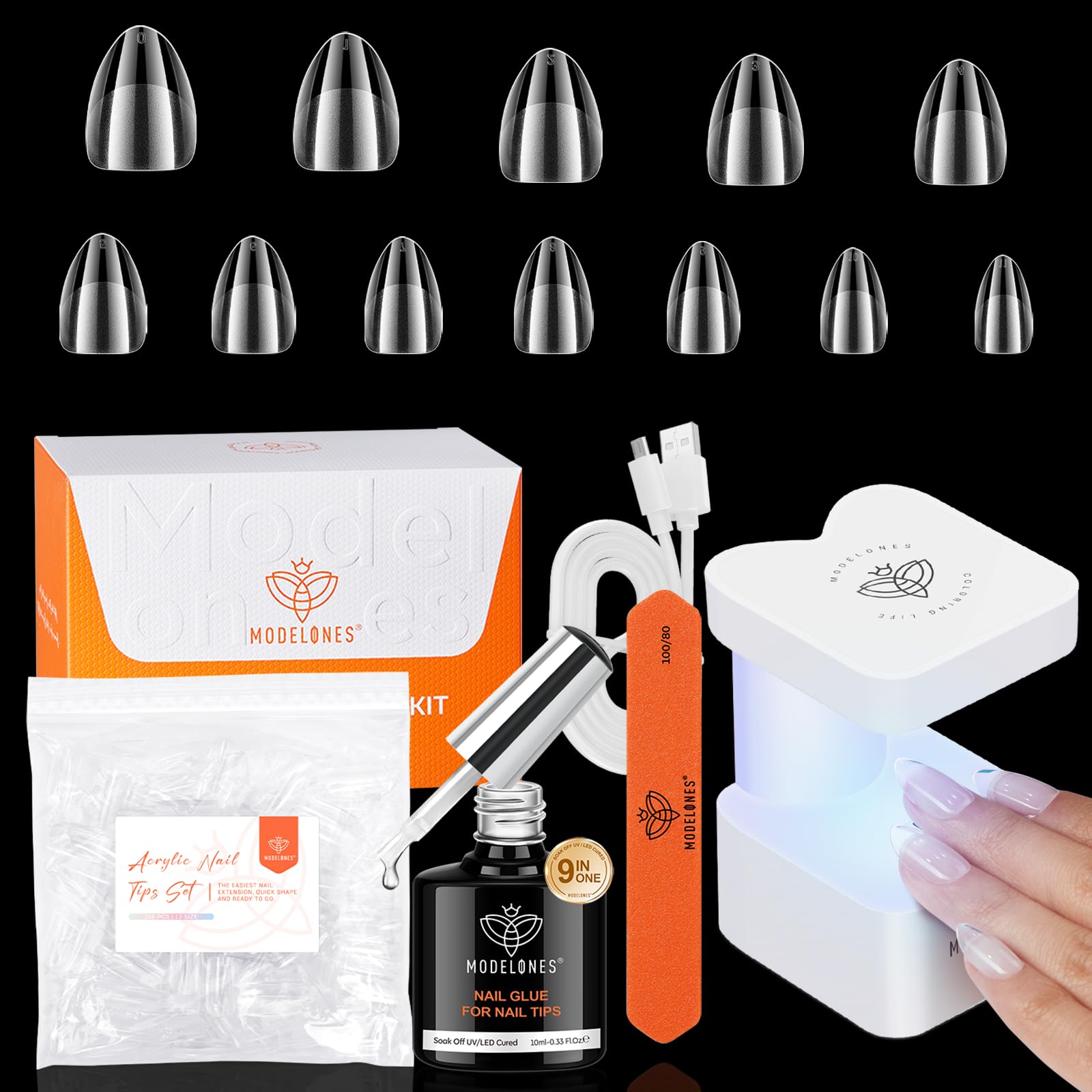 modelones Gel X Nail Kit, Extra Short Almond Gel x Nail Tips, 9-in-One ...