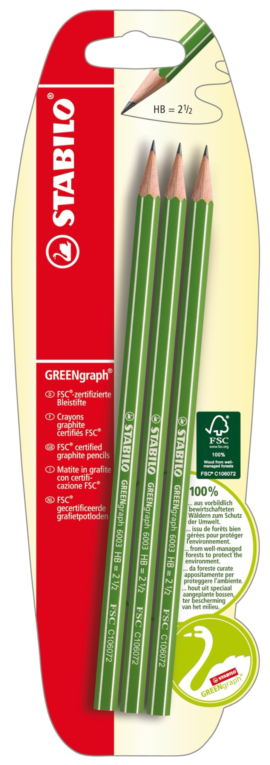 STABILO GREENgraph - FSC Certified Graphite Pencil - Pack of 3 - HB ...