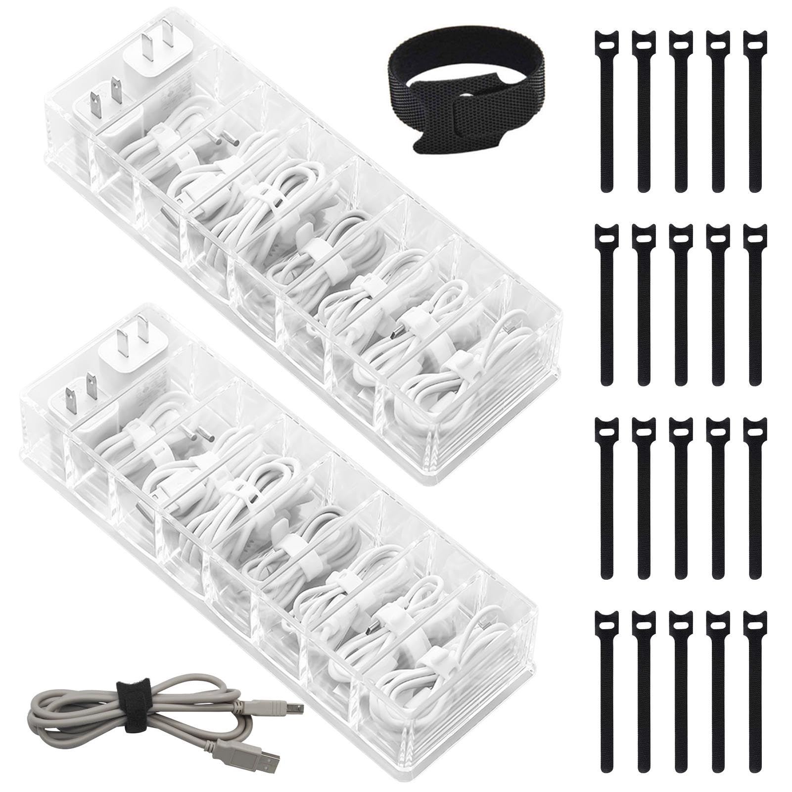Cable Tidy Box Cable Storage Boxes Organisers 2 Pack, Transparent Cable ...