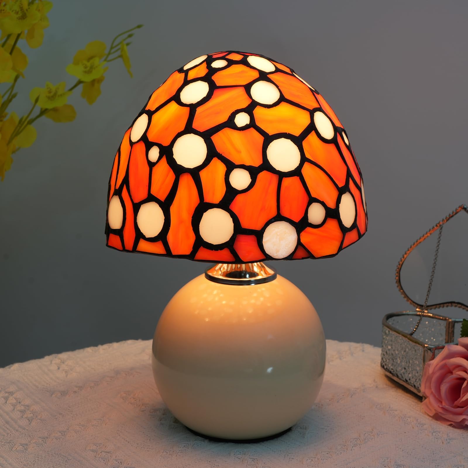 KIPHEPI Mushroom Lamp Stained Glass Lamp Moon Lamp Bedside Table Lamp ...