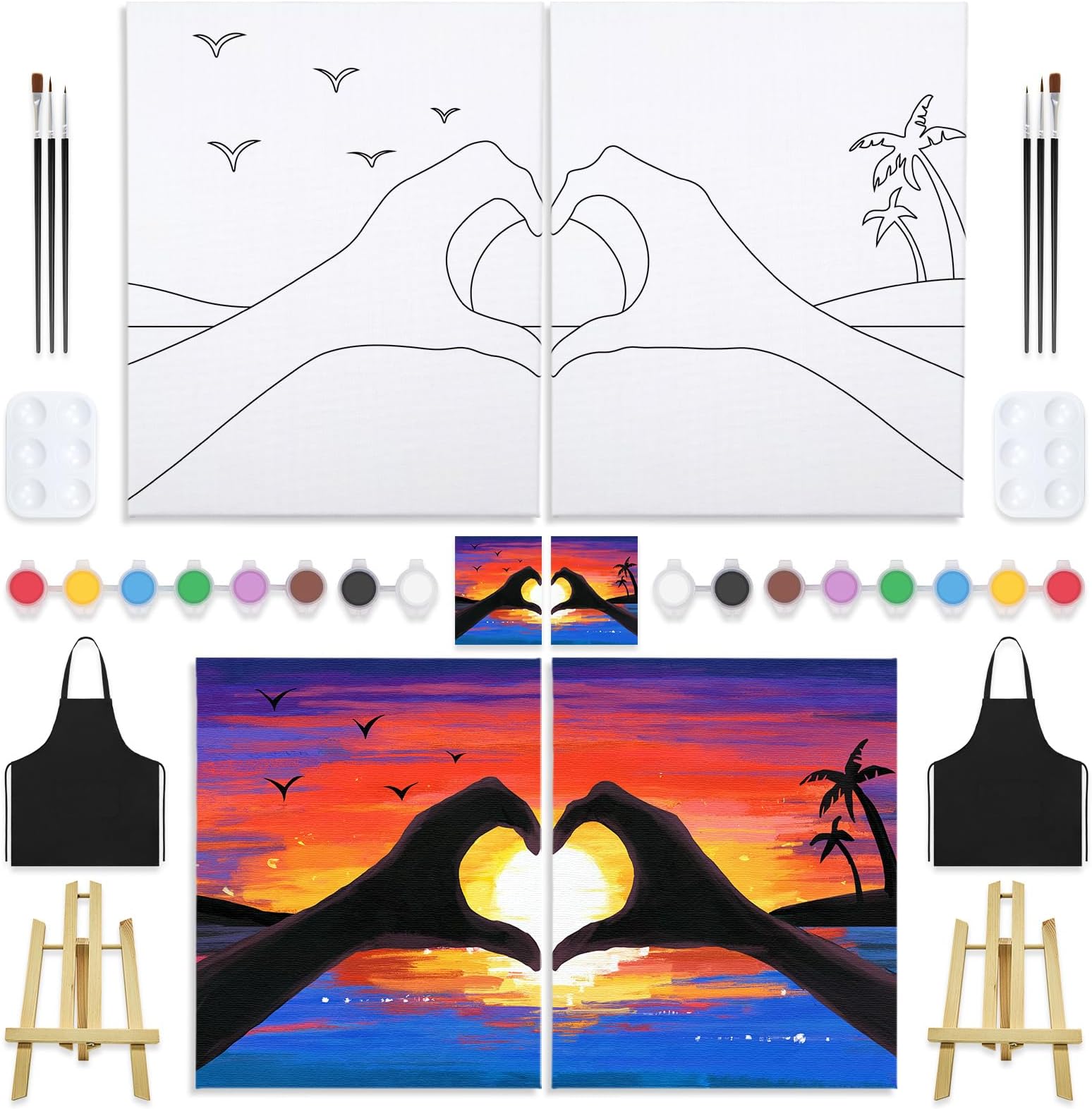 Amazon.com: VOCHIC 2PCS Paint and Sip Kit with Easels Aprons, Pre Drawn Canvas Painting for ...